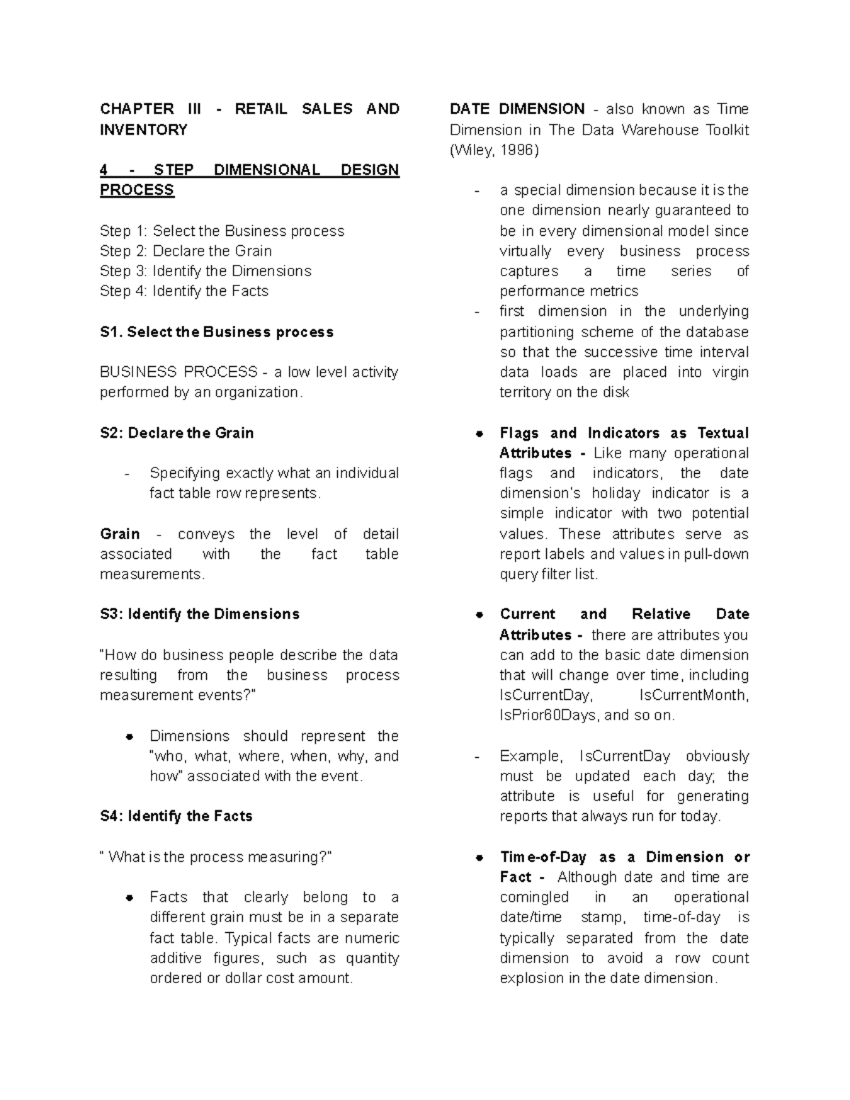 CHAPTER 4: RETAIL SALES & INVENTORY DIMENSIONAL MODELING (AIS PROF 1 ...