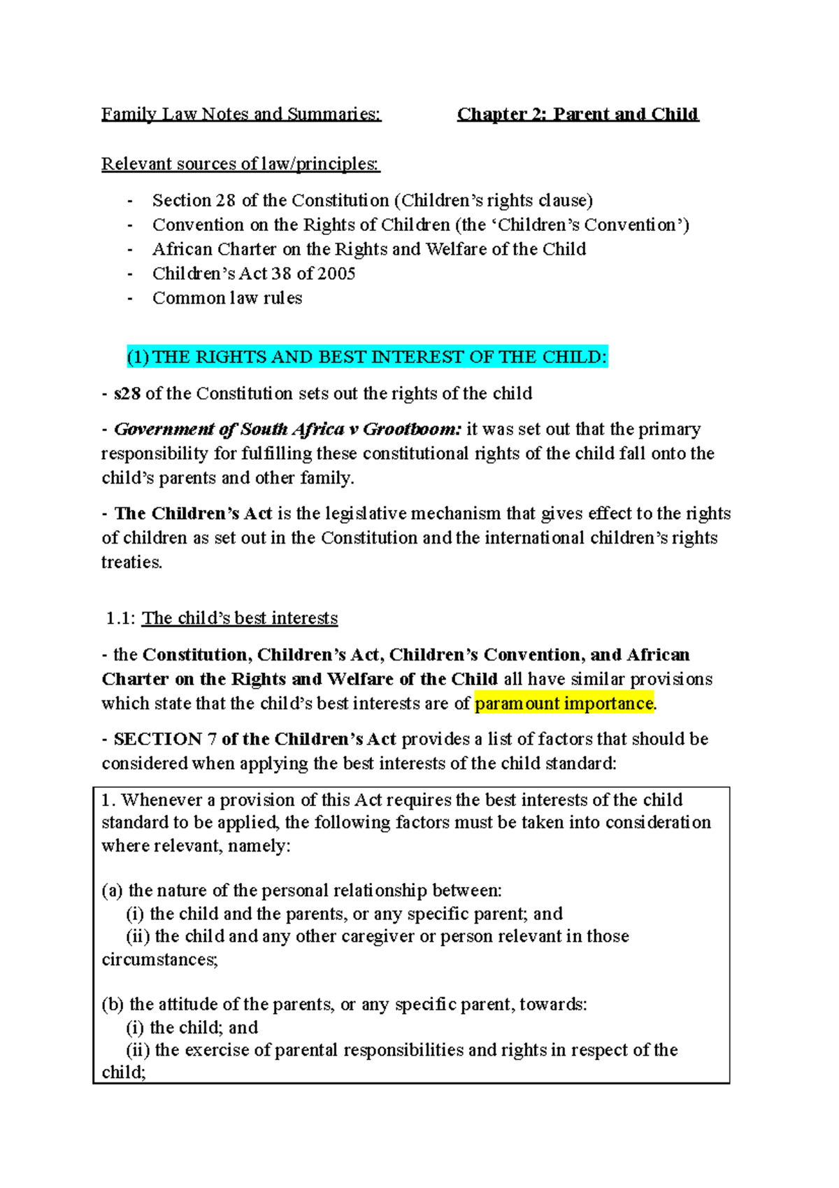 Family Law: Chapter 2 - Parent and Child Overview (Course Code) - Studocu