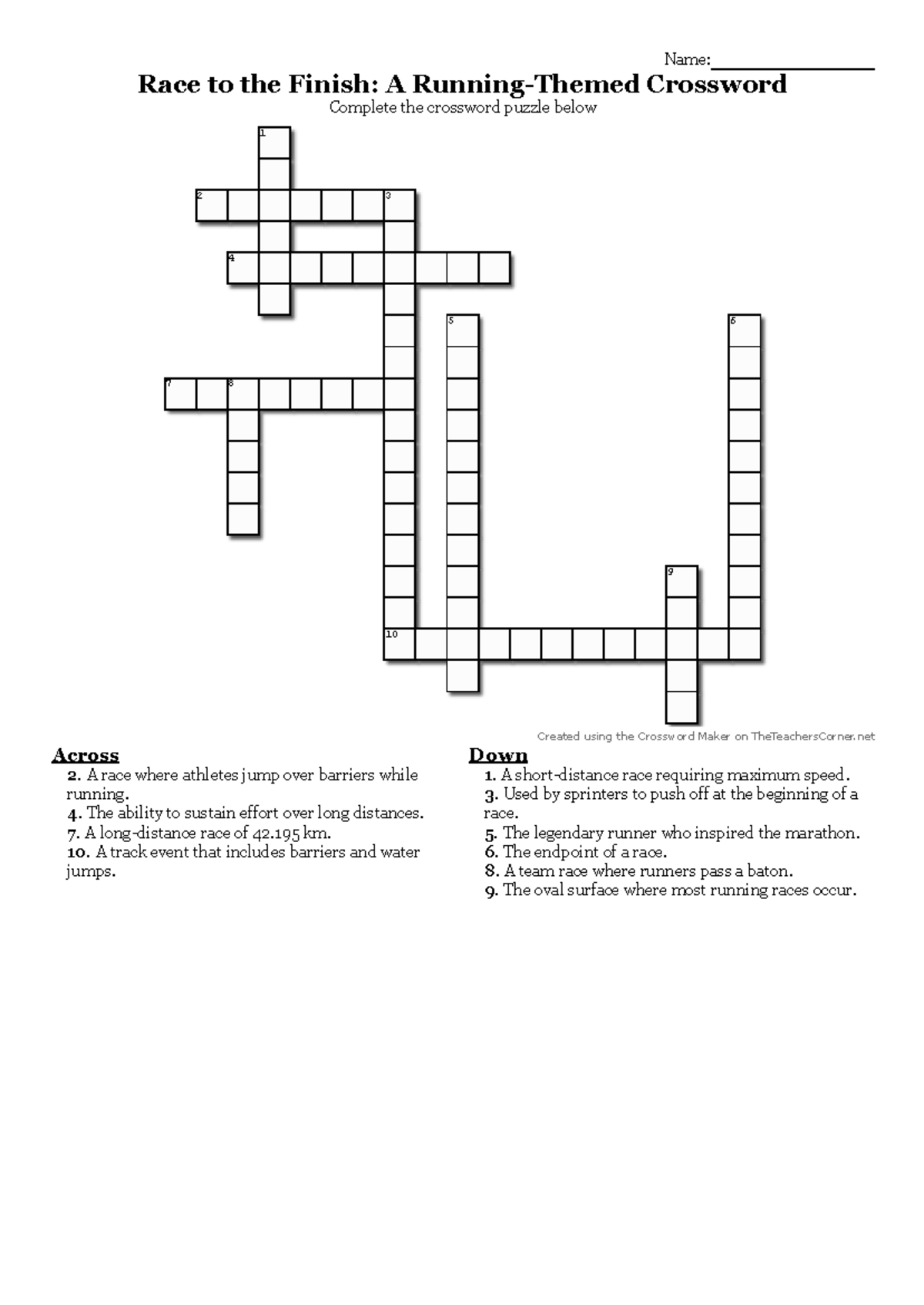Race to the finish: a crossword puzzle for athletics concepts - Studocu