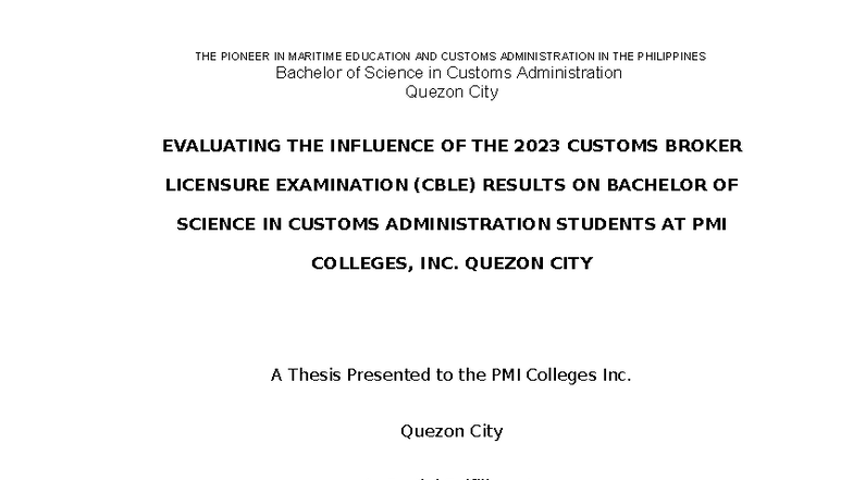 Evaluating the Impact of 2023 CBLE Results on BSCA Students at PMI ...