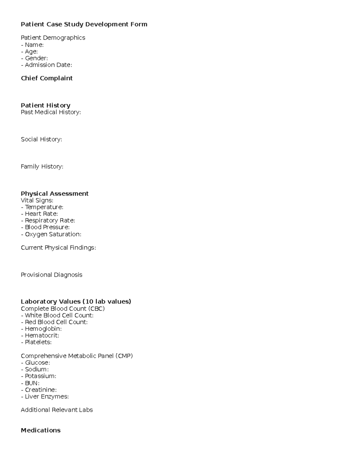 Patient case study development form: demographics and assessment - Studocu