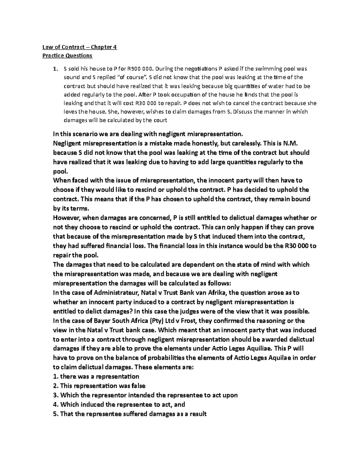 Contract Law: Chapter 4 Practice Questions & Analysis - Studocu