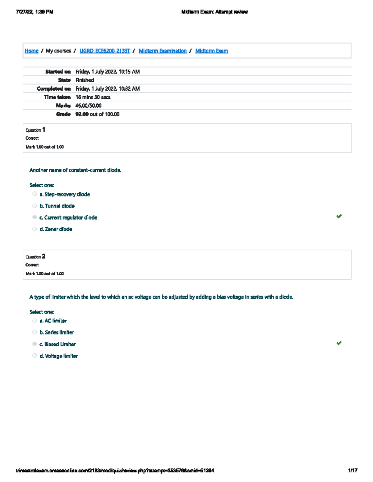Midterm Exam ECE6200 Electronics 1: Electronic Devices & Circuits ...
