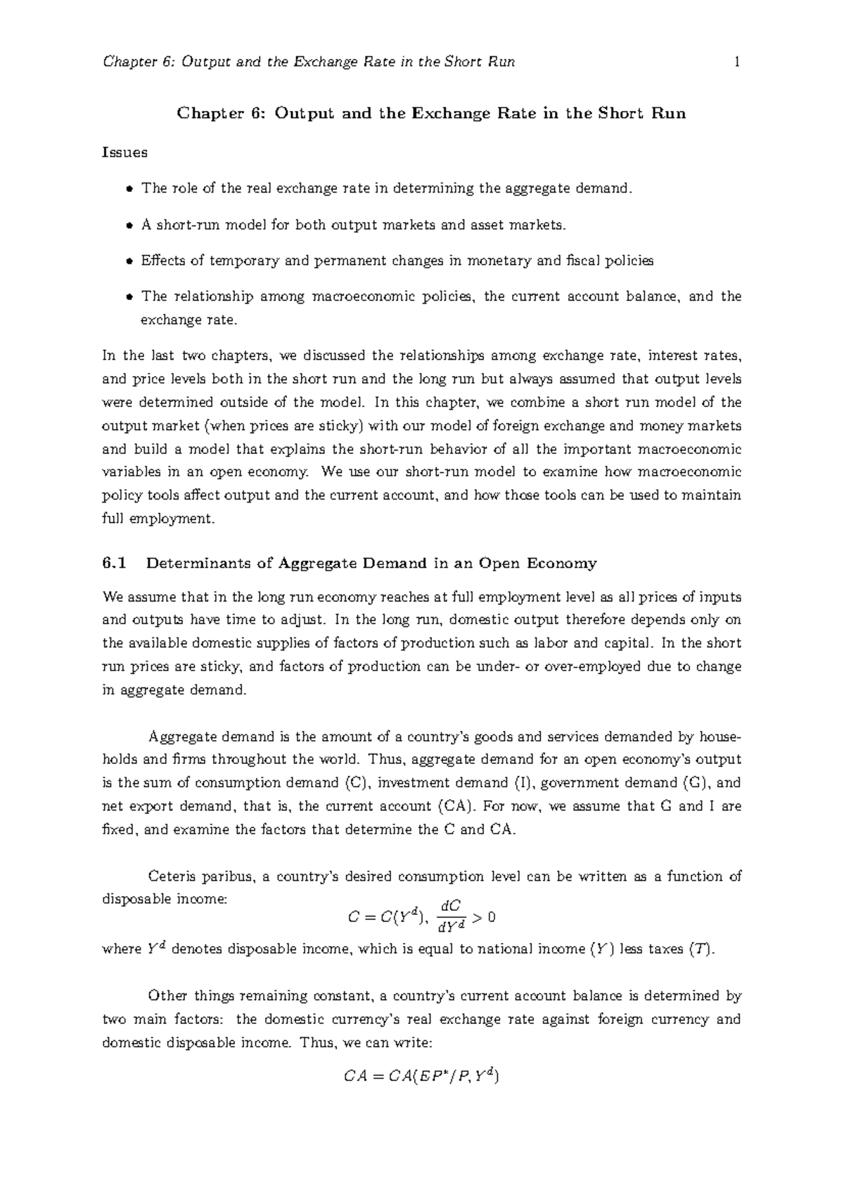 Chapter 6: Short-Run Exchange Rate & Output Dynamics (Econ 101) - Studocu