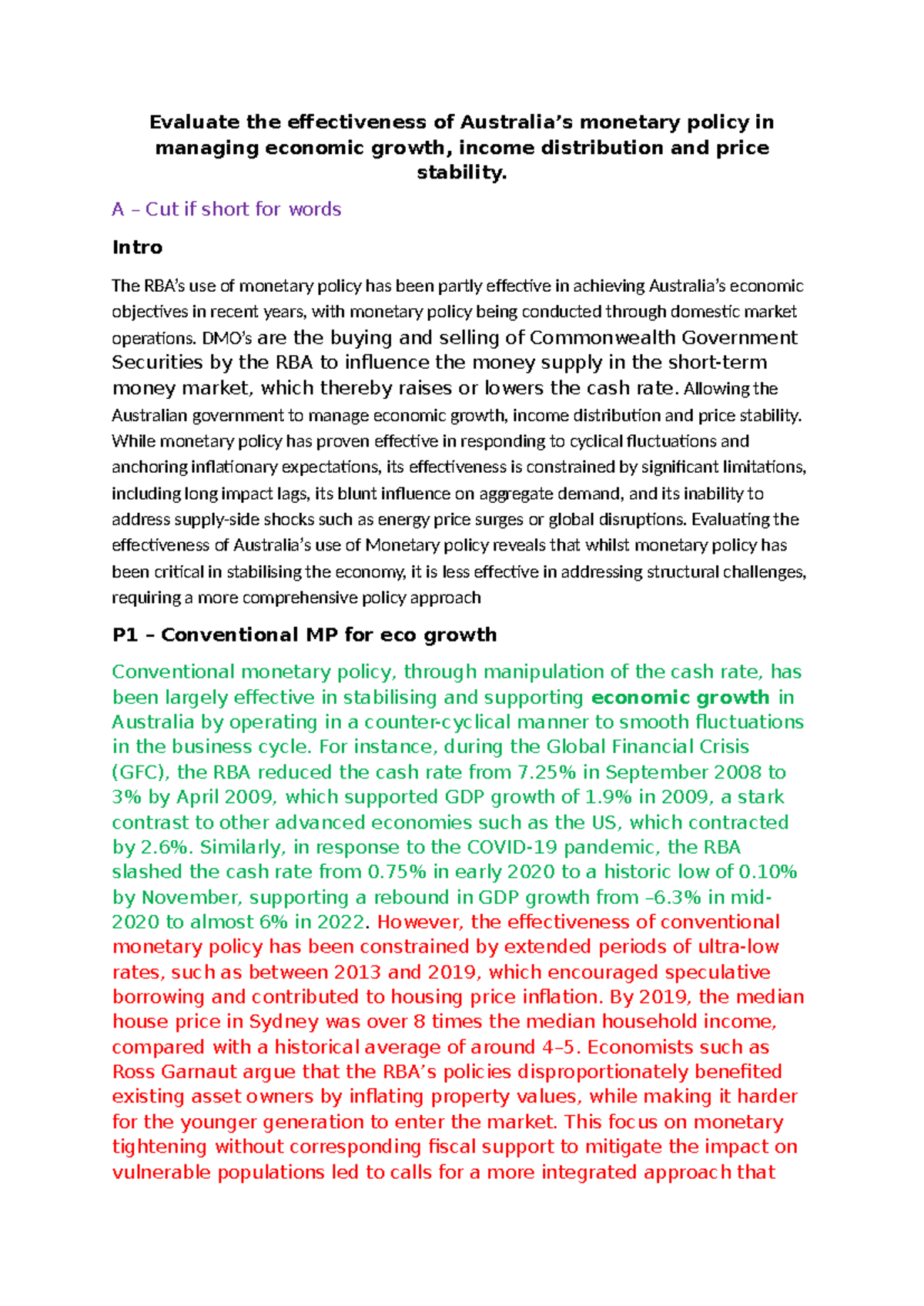 Evaluate the Effectiveness of Australia's Monetary Policy: Growth ...