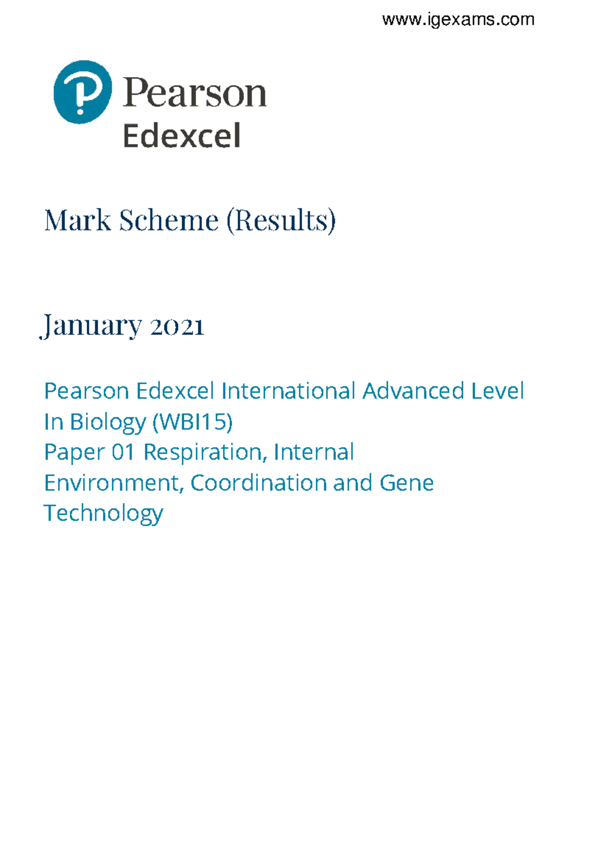 January 2021 (IAL) MS - Unit 5 Edexcel Biology A-level - Mark Scheme ...