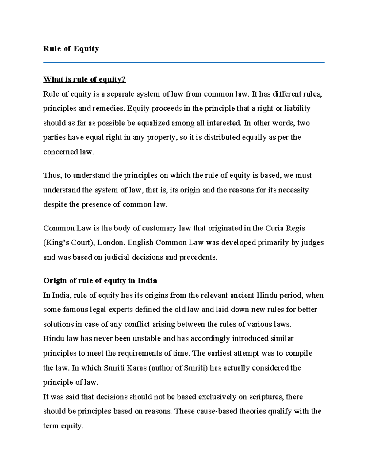 Rule of Equity: Principles, Origins, and Case Studies Explained - Studocu