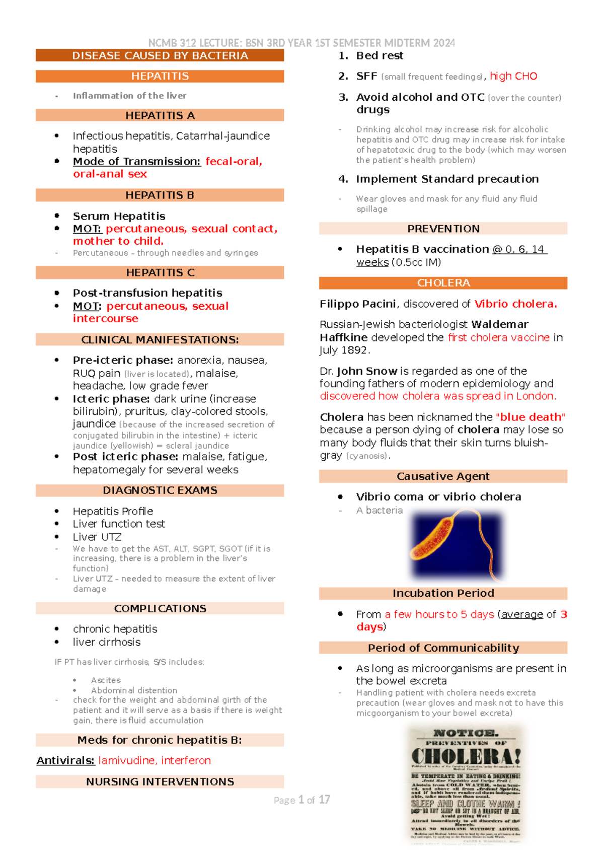NCMB 312 LECTURE: BSN 3RD YEAR 1ST SEMESTER MIDTERM 2024 Infectious ...