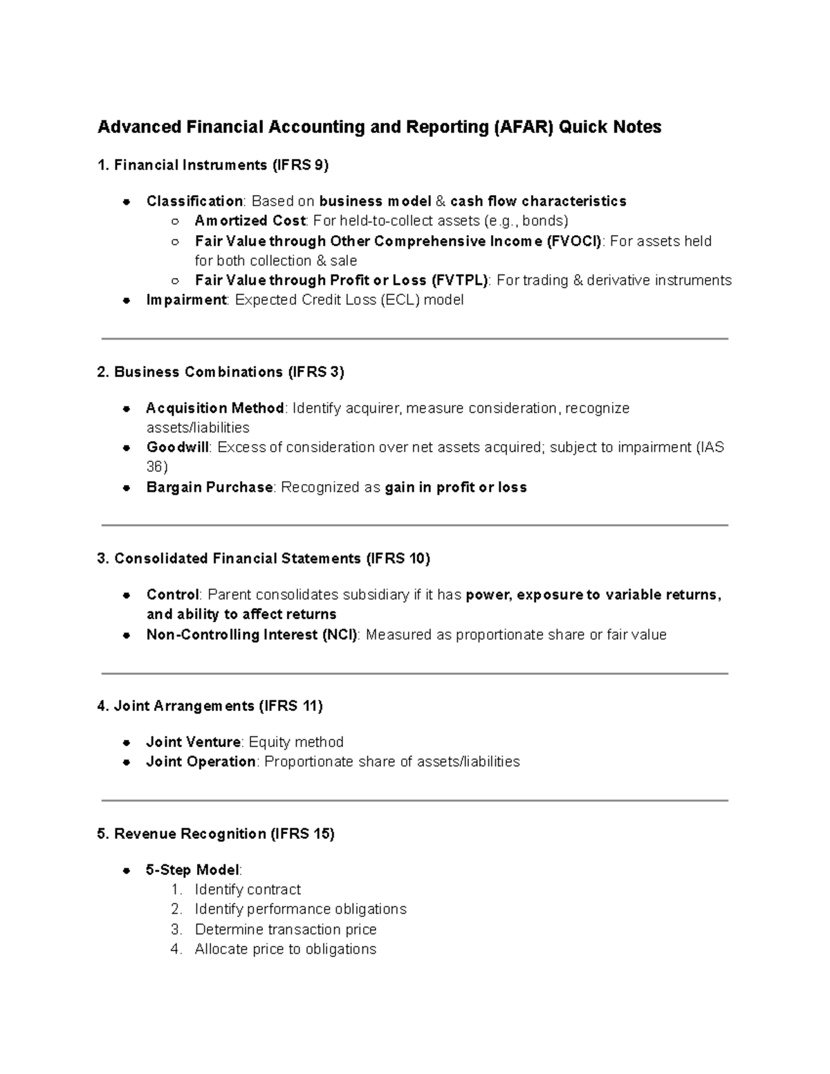 Afar quicknotes - summary - Advanced Financial Accounting and Reporting ...