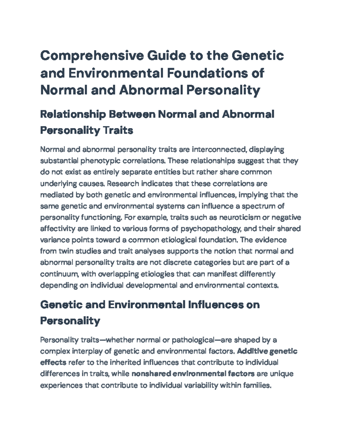 Genetic & Environmental Foundations of Normal & Abnormal Personality ...