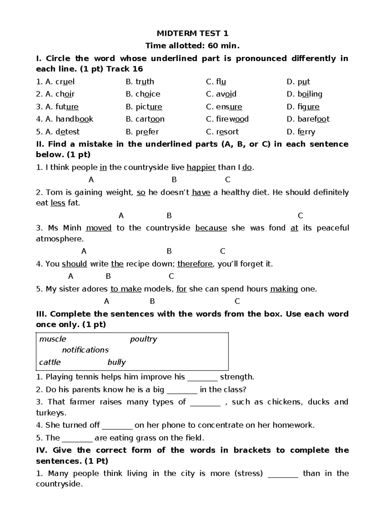 Midterm Test 1 Review for Grade 8: Units 1, 2 & 3 Questions - Studocu