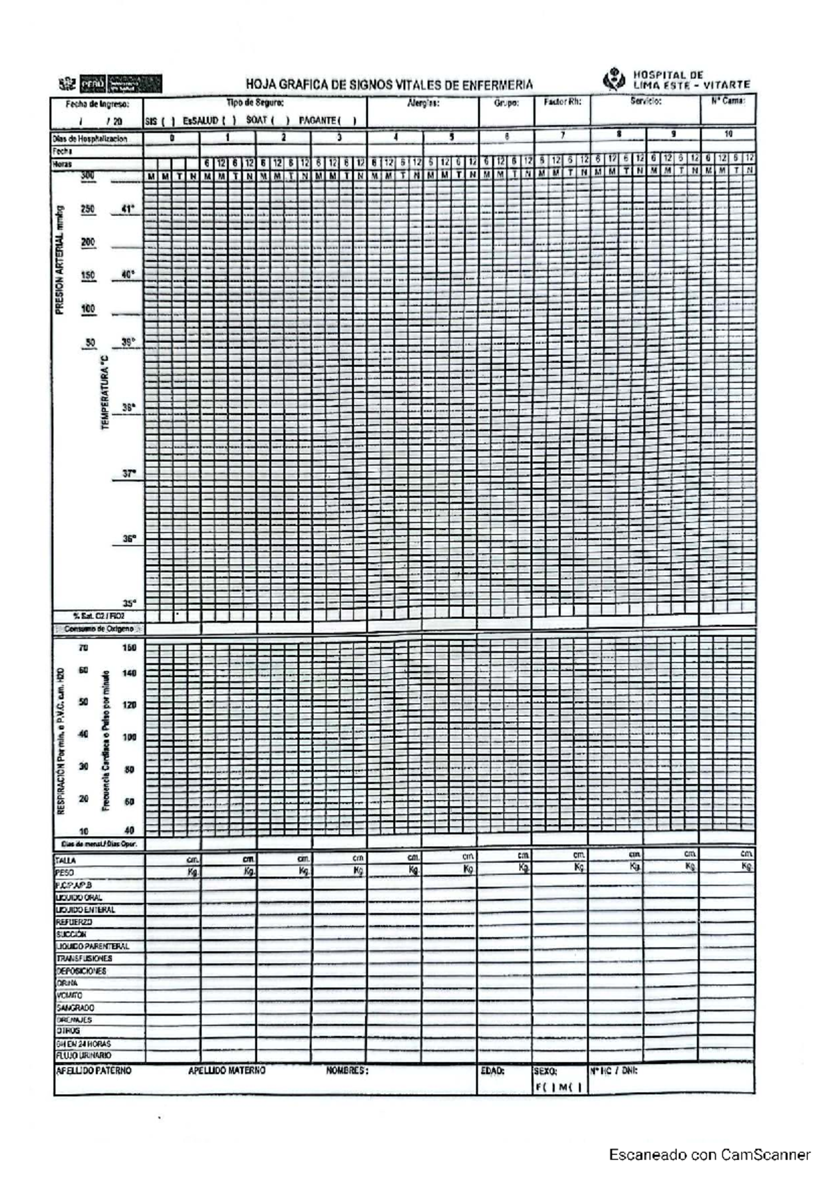 Hoja Gráfica de Signos Vitales y Balance Hídrico - Enfermería HOSPITAL ...