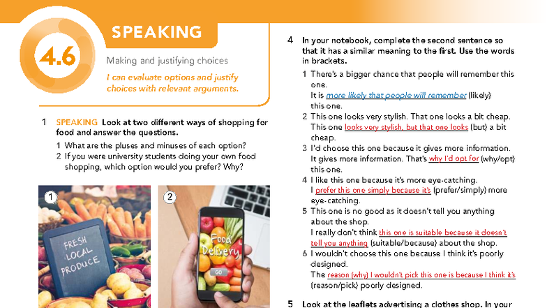 4.6 SPEAKING: Justifying Choices in Shopping Options - Focus 4 - Studocu