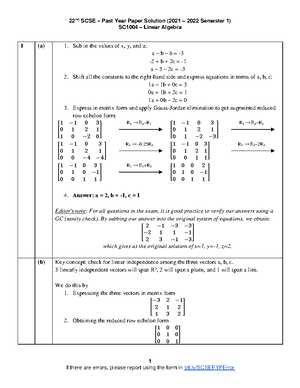 SC1004 Cheatsheet (Final) - Chapter 1 – System of Linear Equations A ...