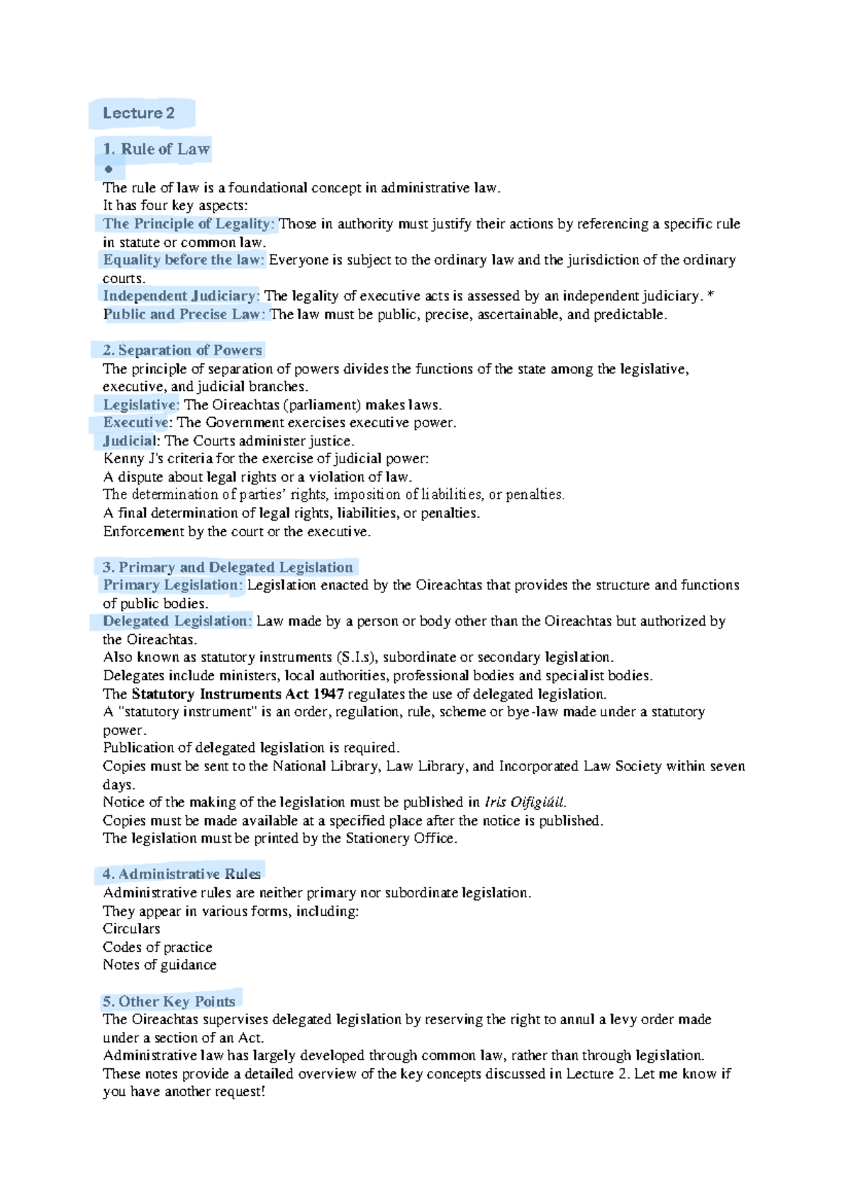 Admin Law Notes: Lecture 2-9 Overview and Key Concepts - Studocu