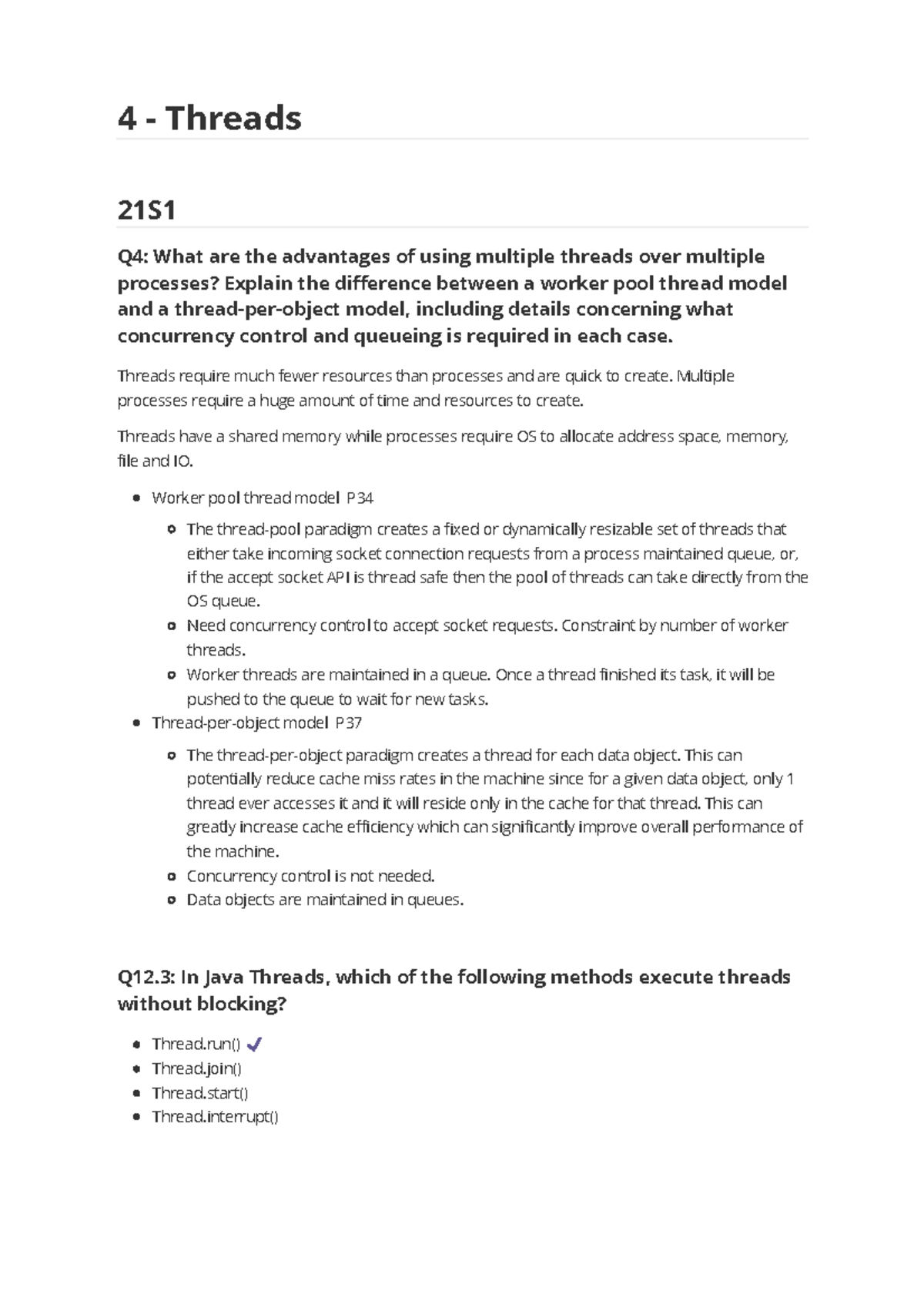 4 Threads 21S1 Q4: Advantages of Multiple Threads vs. Processes - Studocu