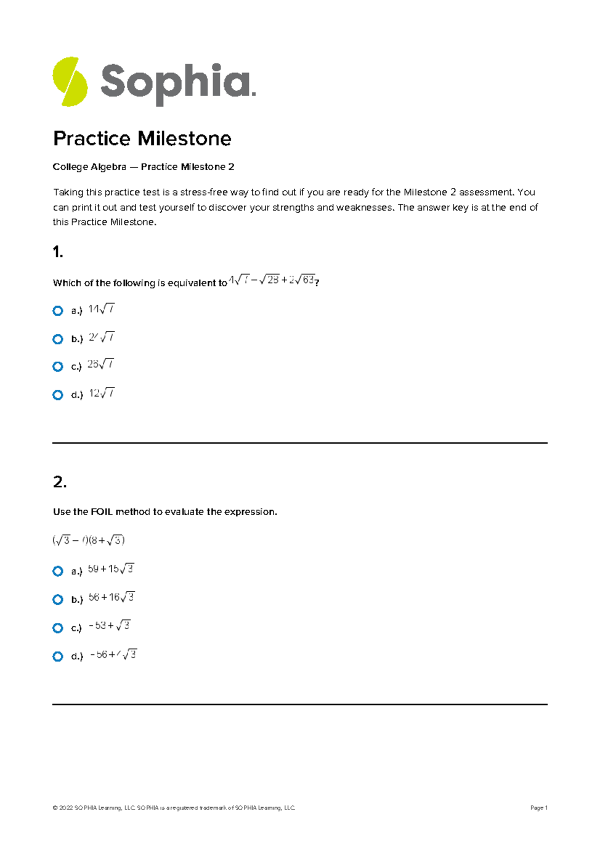 Ca1001 unit 2 practice milestone - a.) b.) c.) d.) a.) b.) c.) d ...