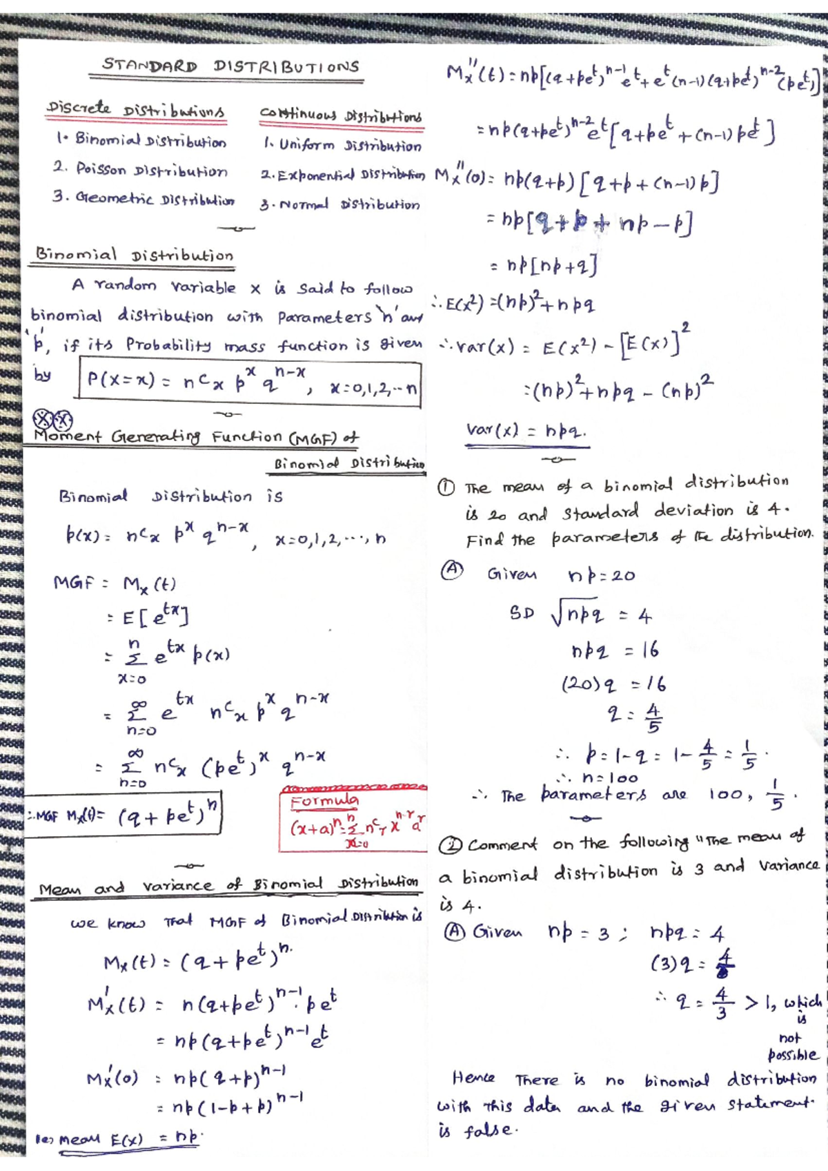 P-S U1 2 - Lecture Notes on Standard Distributions and Their Properties ...