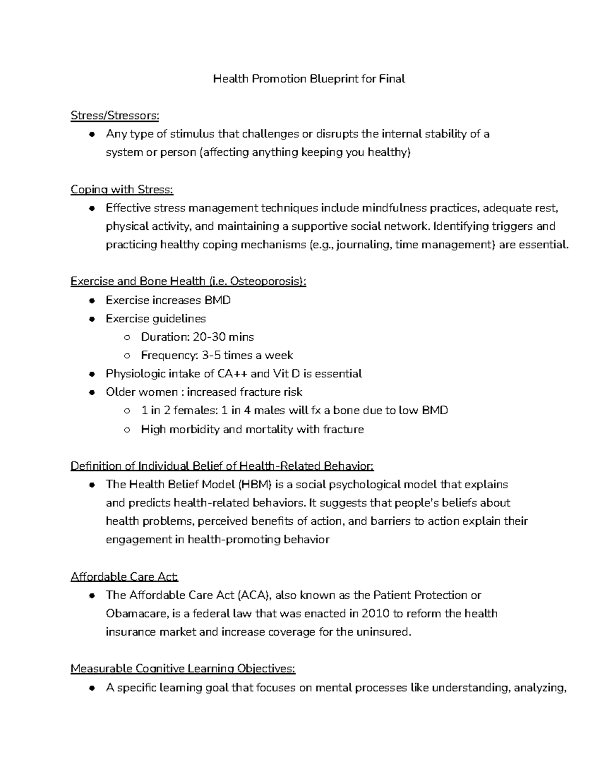 Health Promotion Final Exam Blueprint: Key Concepts & Strategies - Studocu