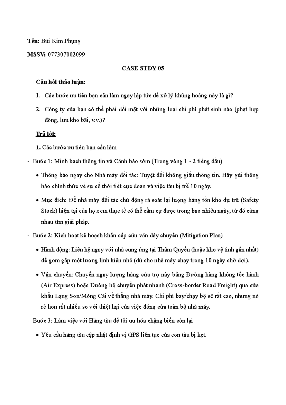 CASE Study 05 - Xử Lý Khủng Hoảng và Chi Phí Phát Sinh - Studocu