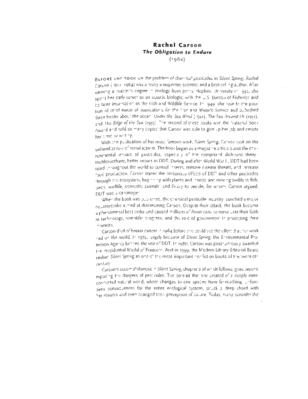 Carson - Added - Rachel Carson The Obligation to Endure (1962) BEFORE ...