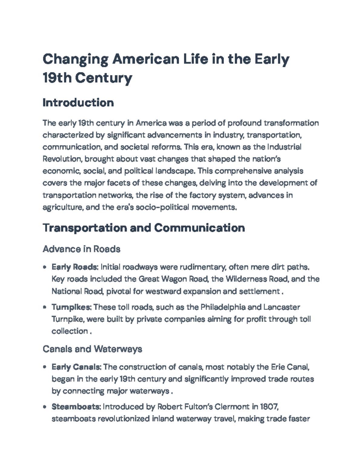 Key Transformations in Early 19th Century American Life: A Study - Studocu