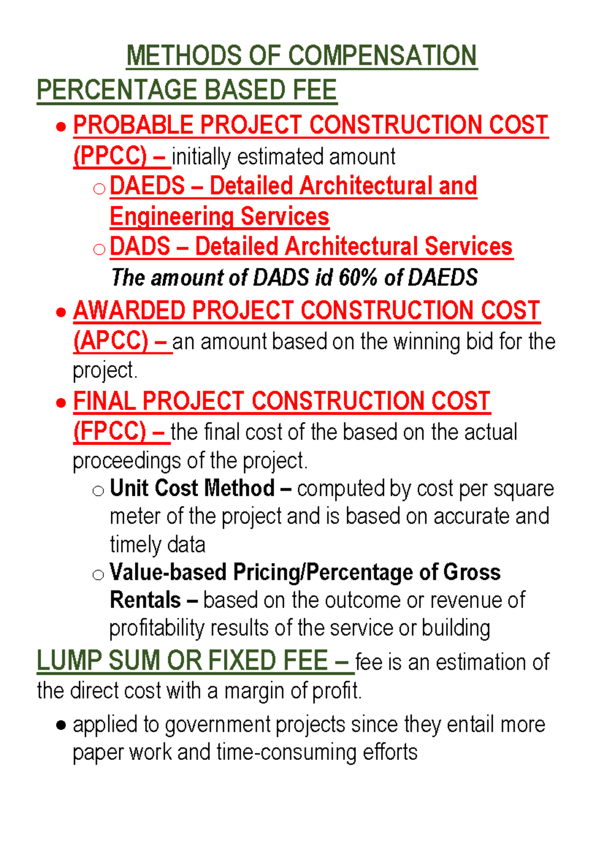 Methods of Compensation for Construction Projects (ENG 202) - Studocu