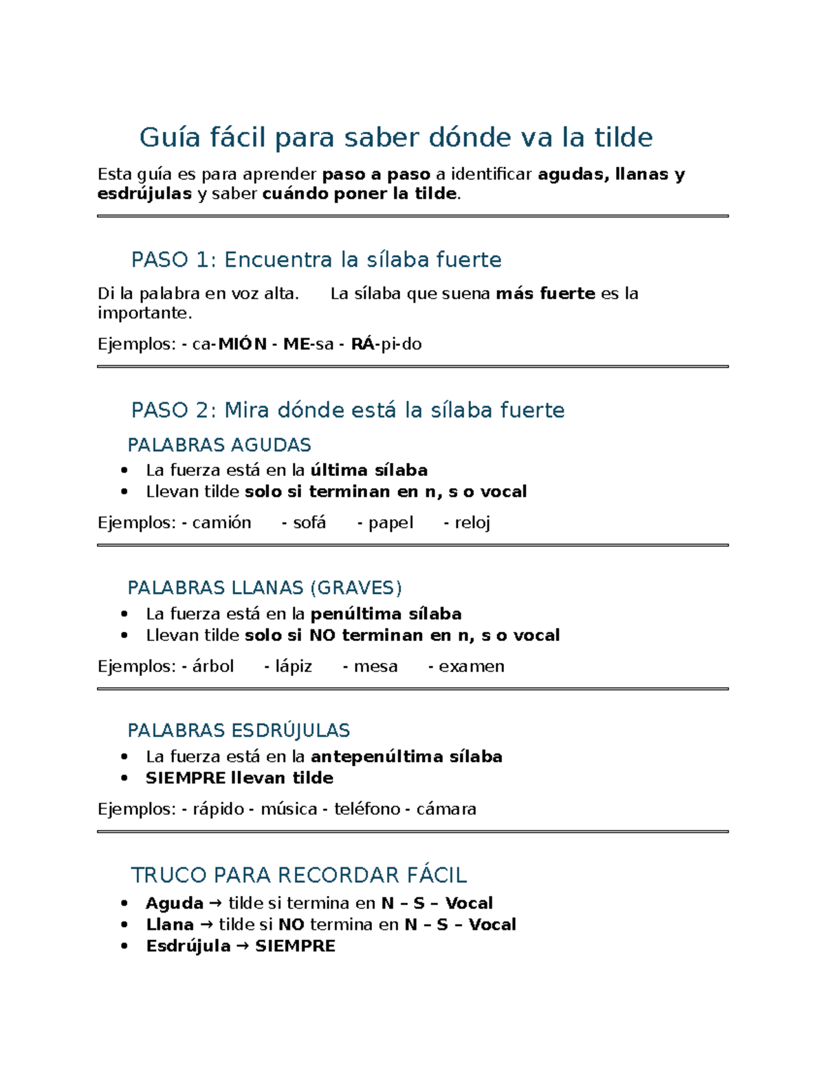 Guía Práctica: Uso de la Tilde en Palabras Agudas, Llanas y Esdrújulas ...