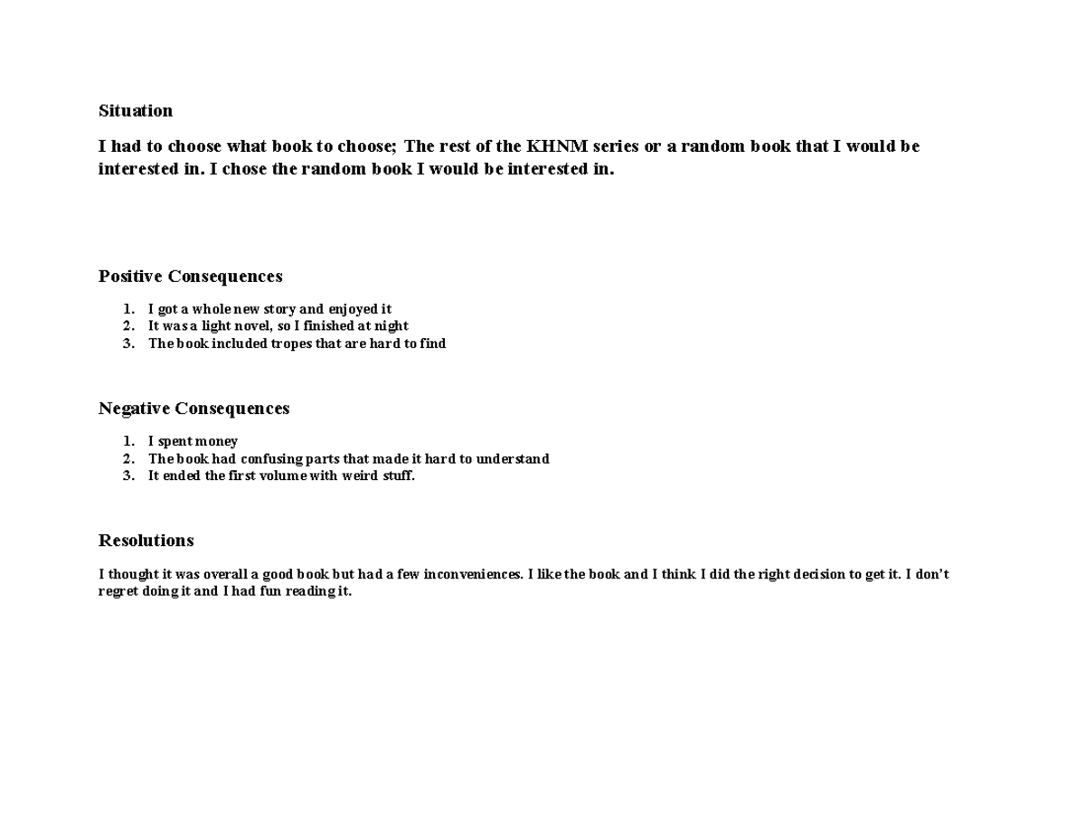 Decision making handout: Choosing between series and random books - Studocu