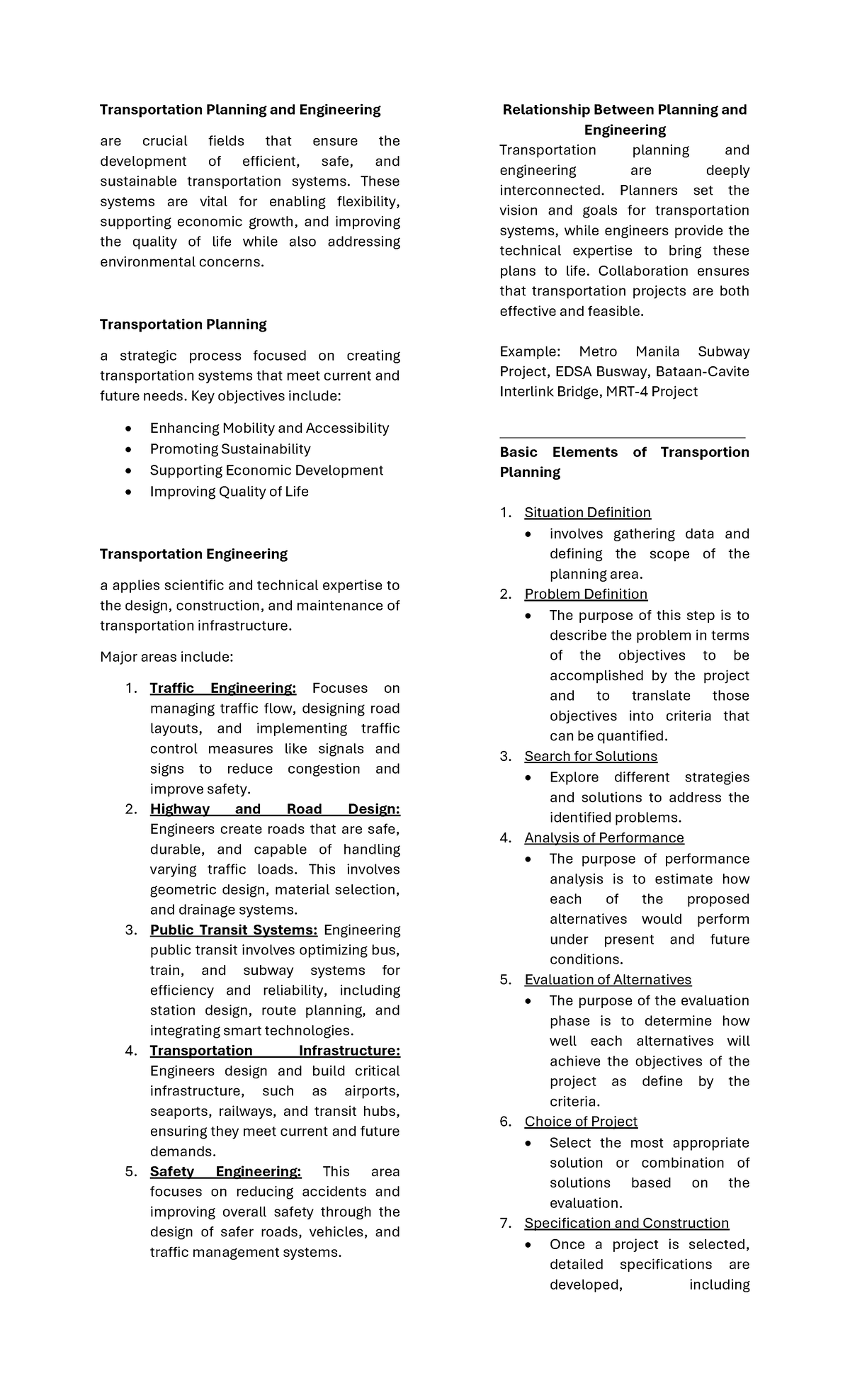 Transpo Planning & Engineering Overview (Transpo 101) - Studocu