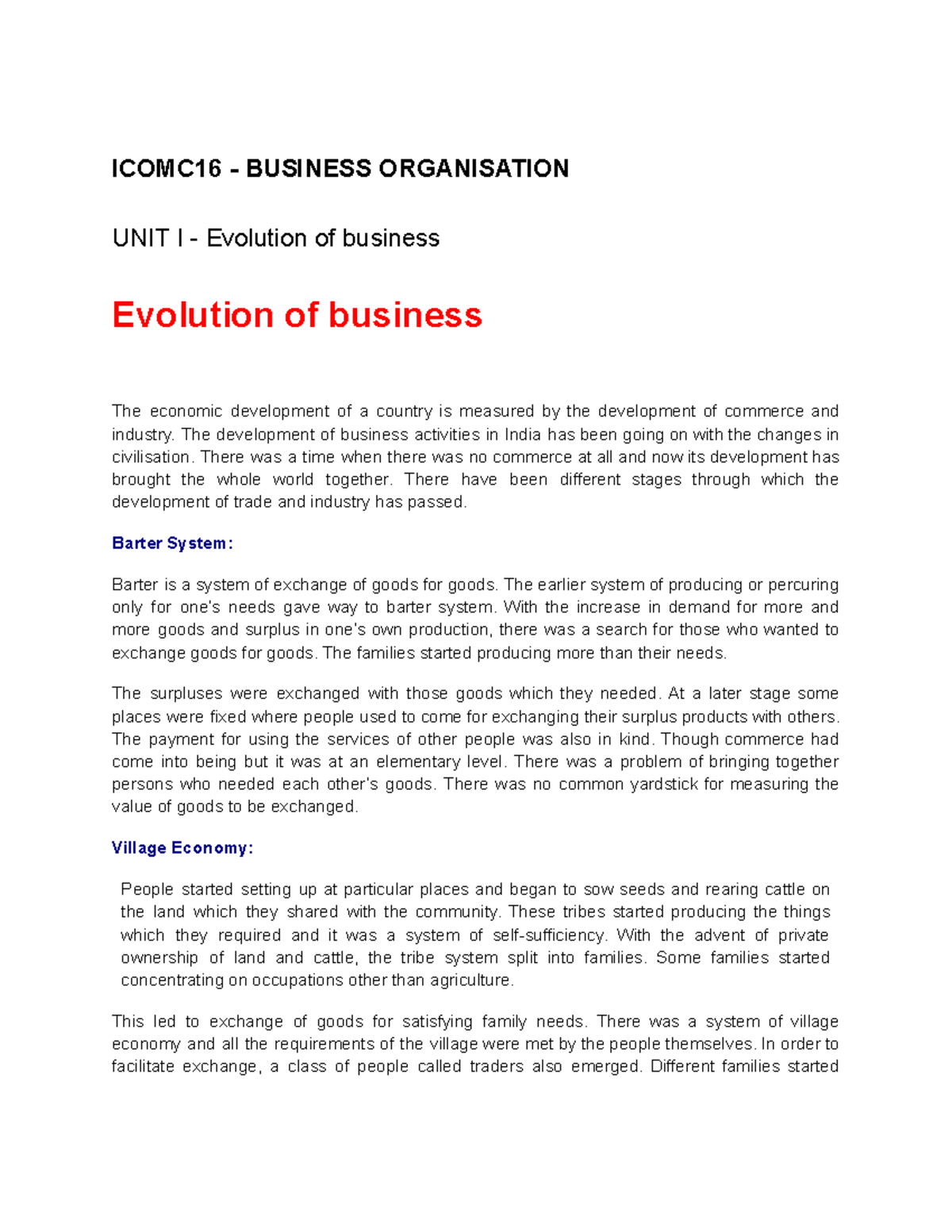 Evolution of Business: ICOMC16 Unit I Insights and Developments - Studocu