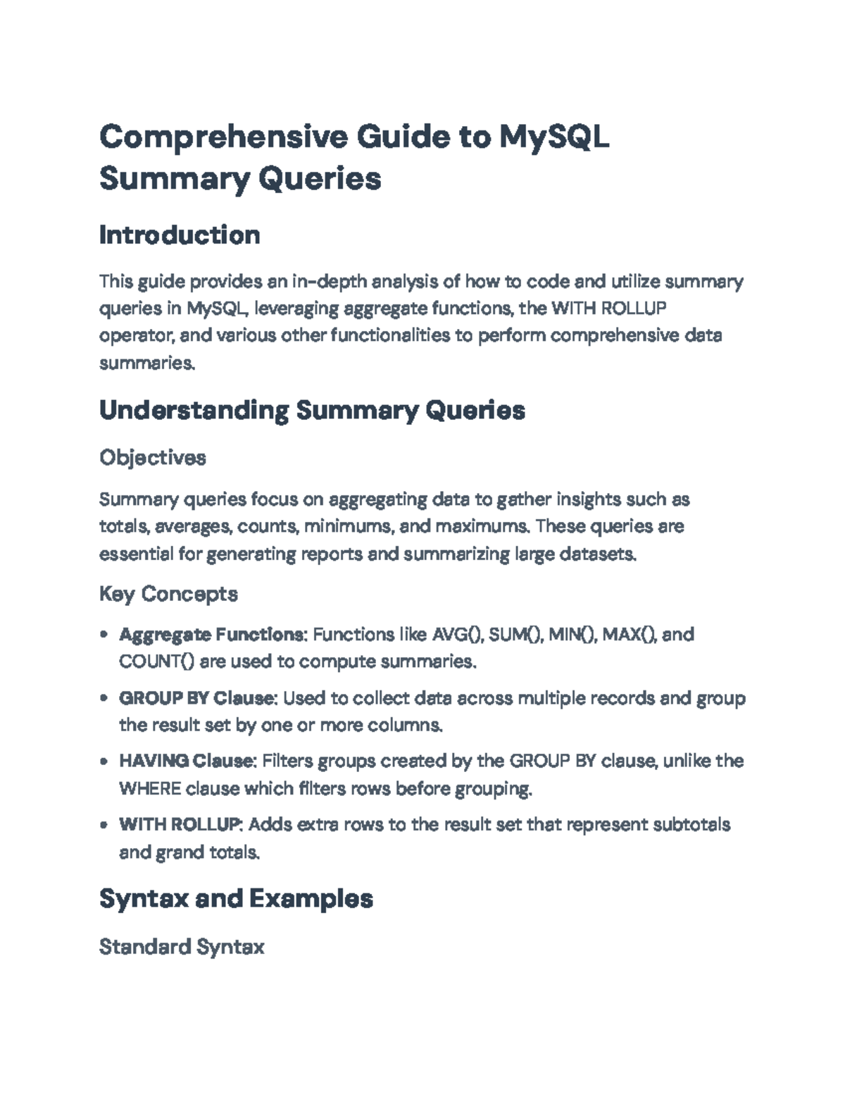 Comprehensive Guide to MySQL Summary Queries and Techniques ...