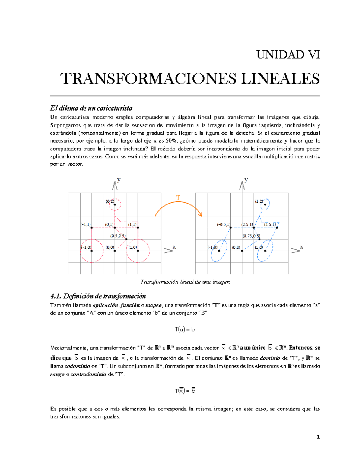 Separata: Transformaciones Lineales en Álgebra (Unidad VI) - Studocu