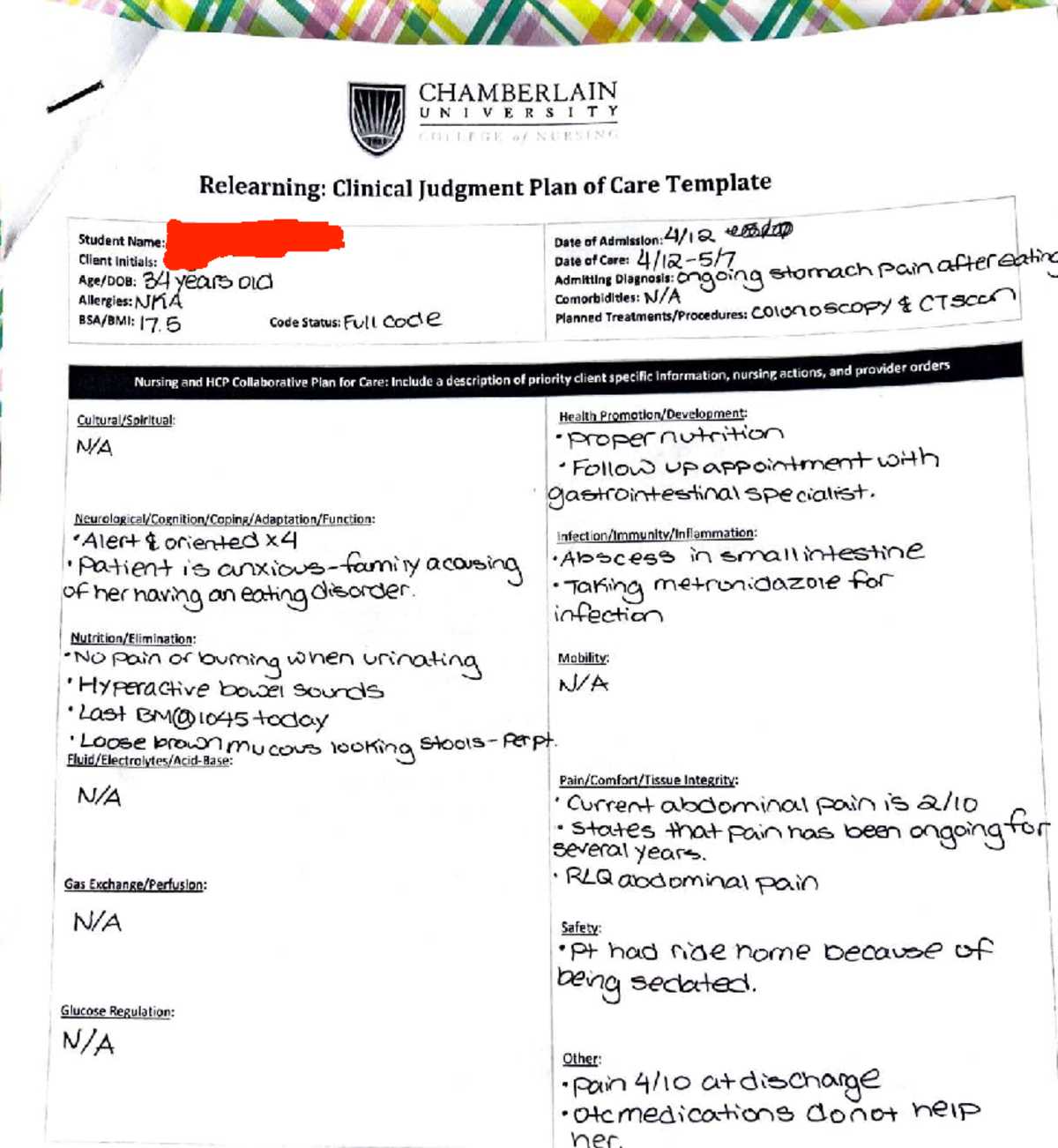 CHA 2024 Relearning: Clinical Judgment Plan of Care Template - Studocu