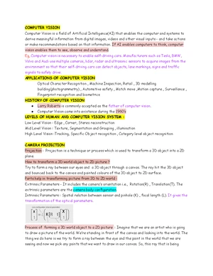 Computer Vision - Lecture notes all - COMPUTER VISION Computer Vision ...