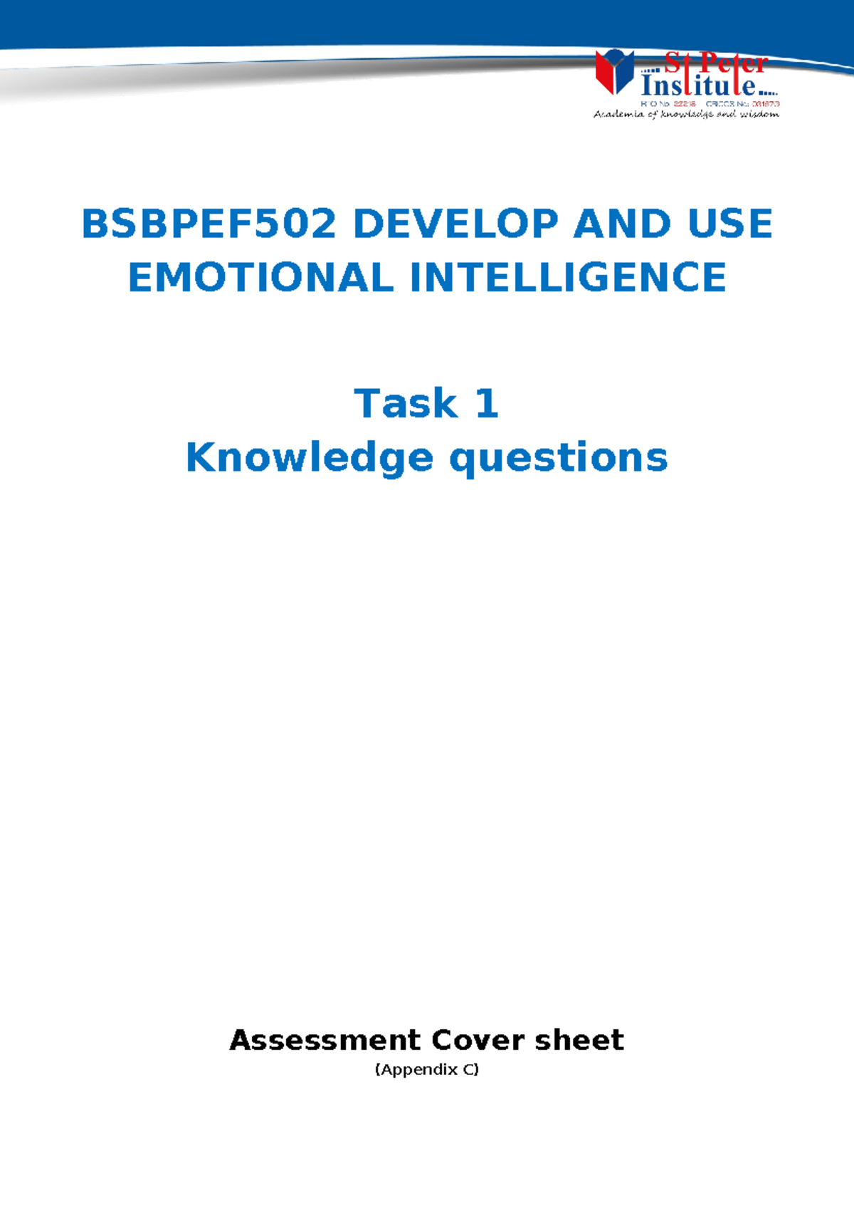 BSBPEF502 Emotional Intelligence Assessment Task 1: Knowledge Questions ...