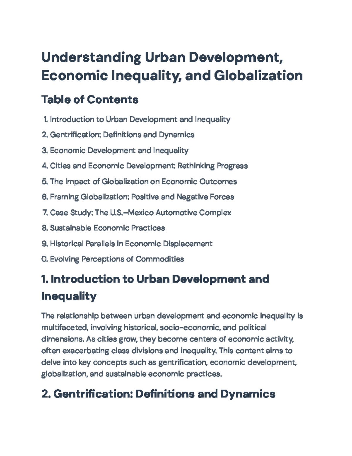 Urban Development, Economic Inequality, and Globalization: Key Insights ...