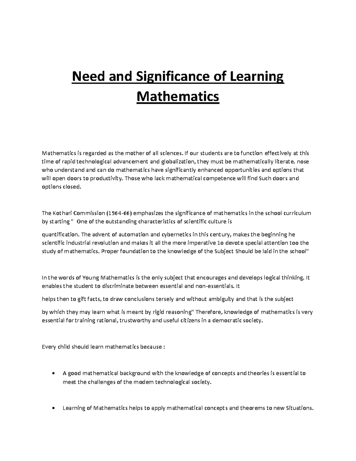 Importance of Learning Mathematics: Needs & Significance - Studocu