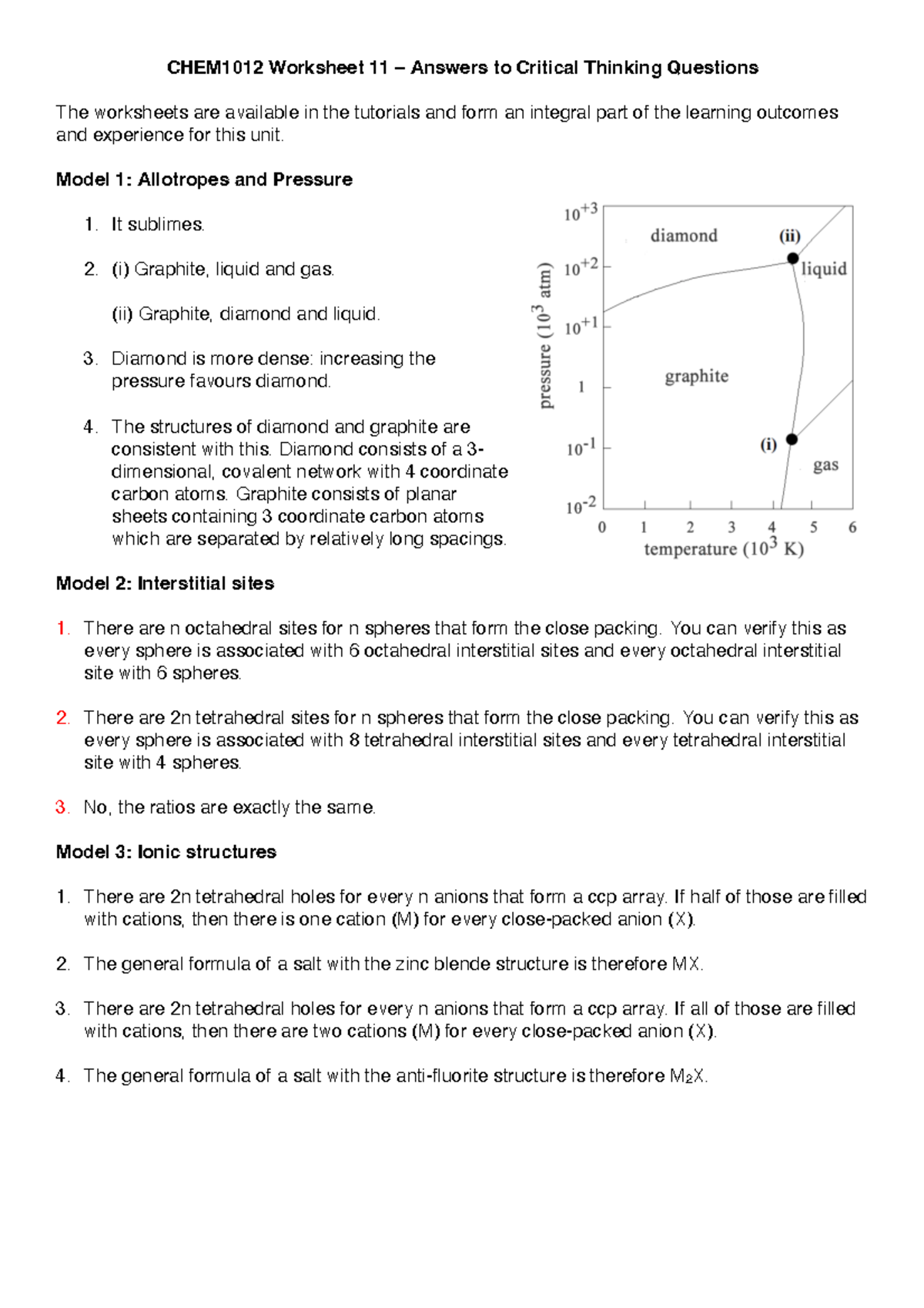 Tutorial 11 - Answers - CHEM1012 Worksheet 11 – Answers to Critical ...