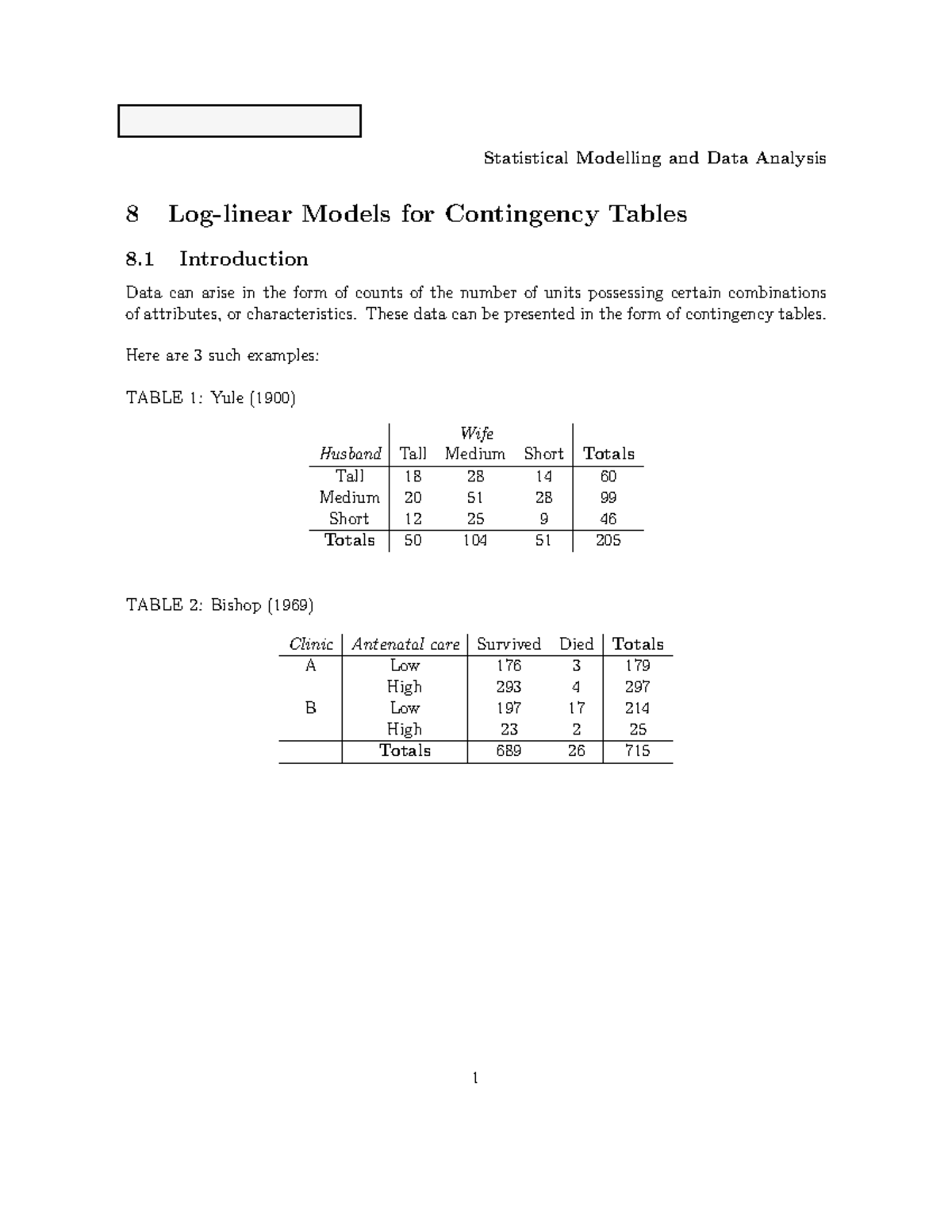 Statistical Modelling and Data Analysis: Contingency Tables (Course ...