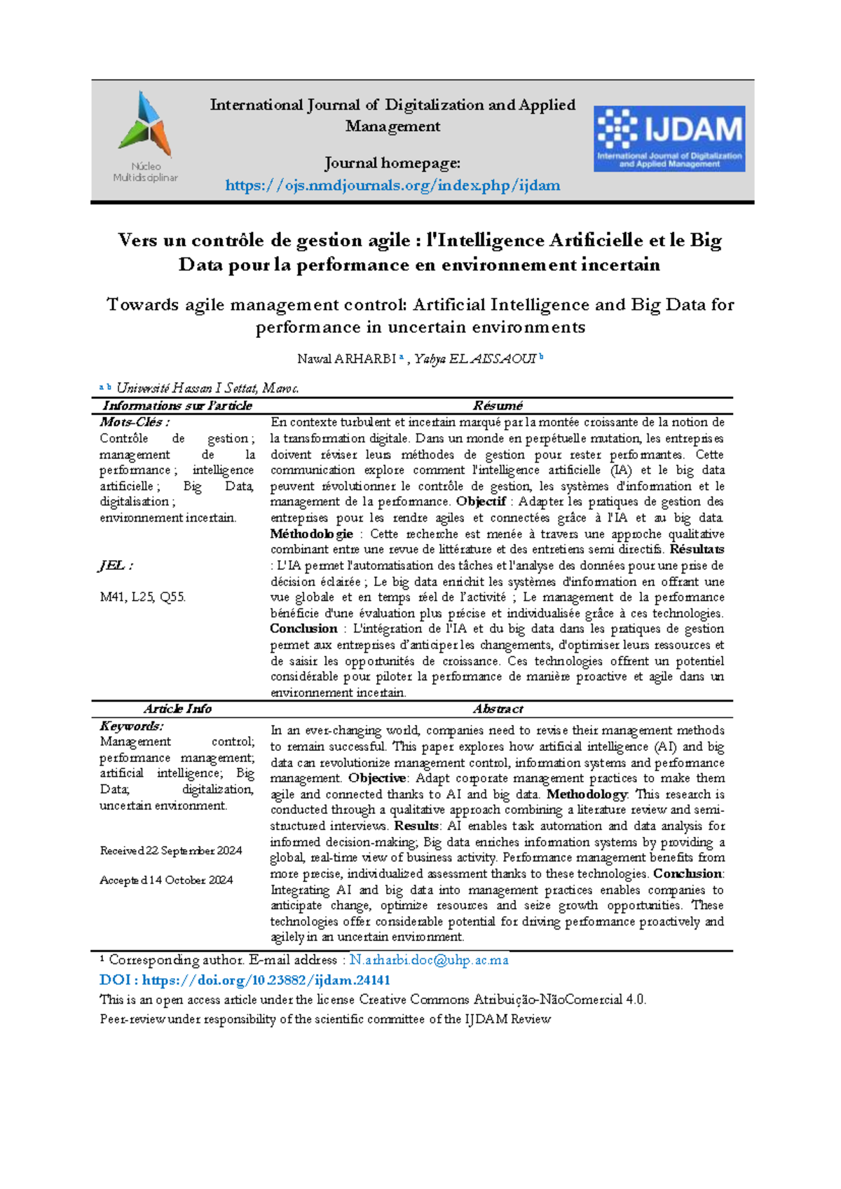 IJDAM 2024: Vers un Contrôle de Gestion Agile avec IA et Big Data - Studocu