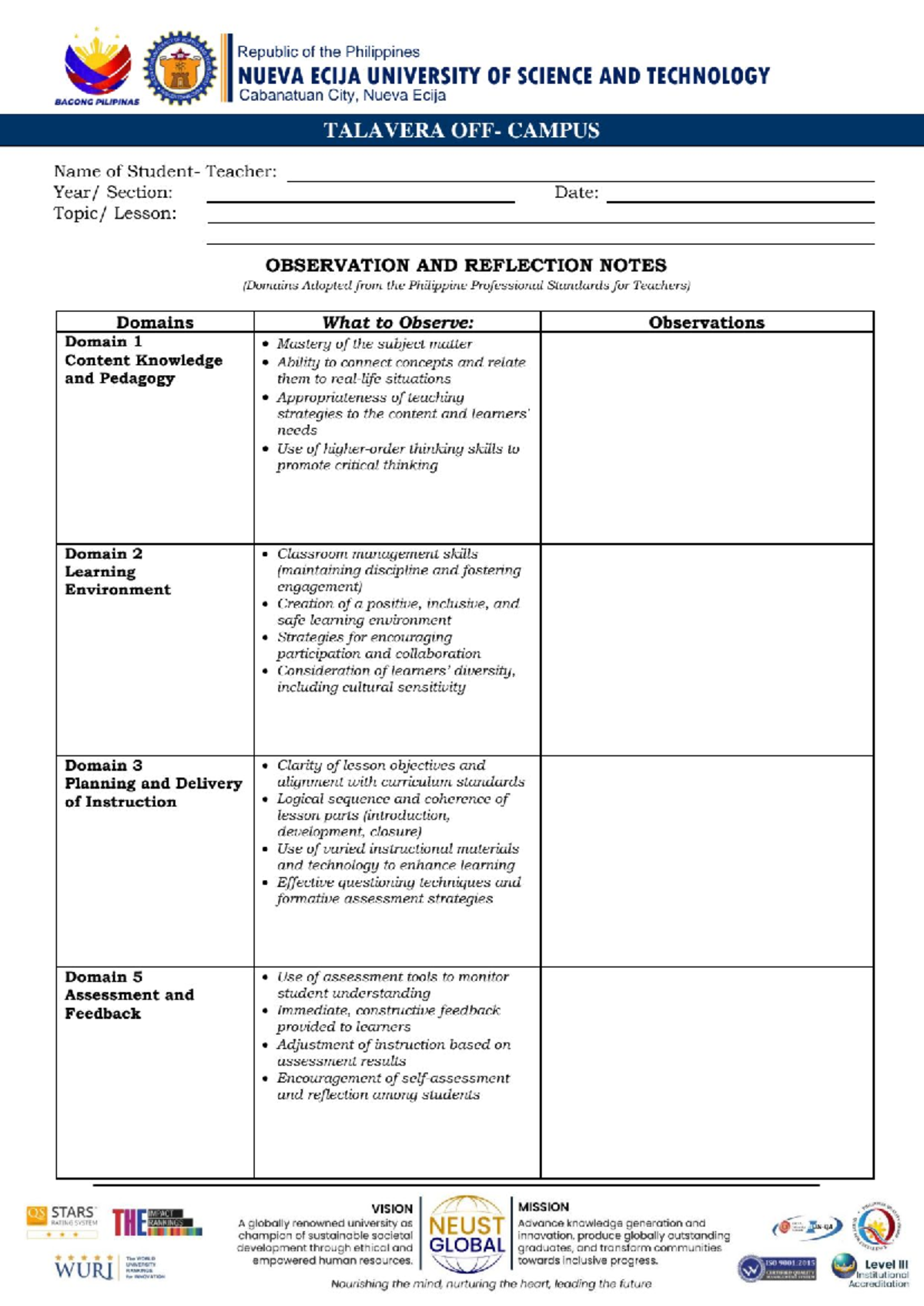 Observation and Reflection Notes for EED 9 - Studocu