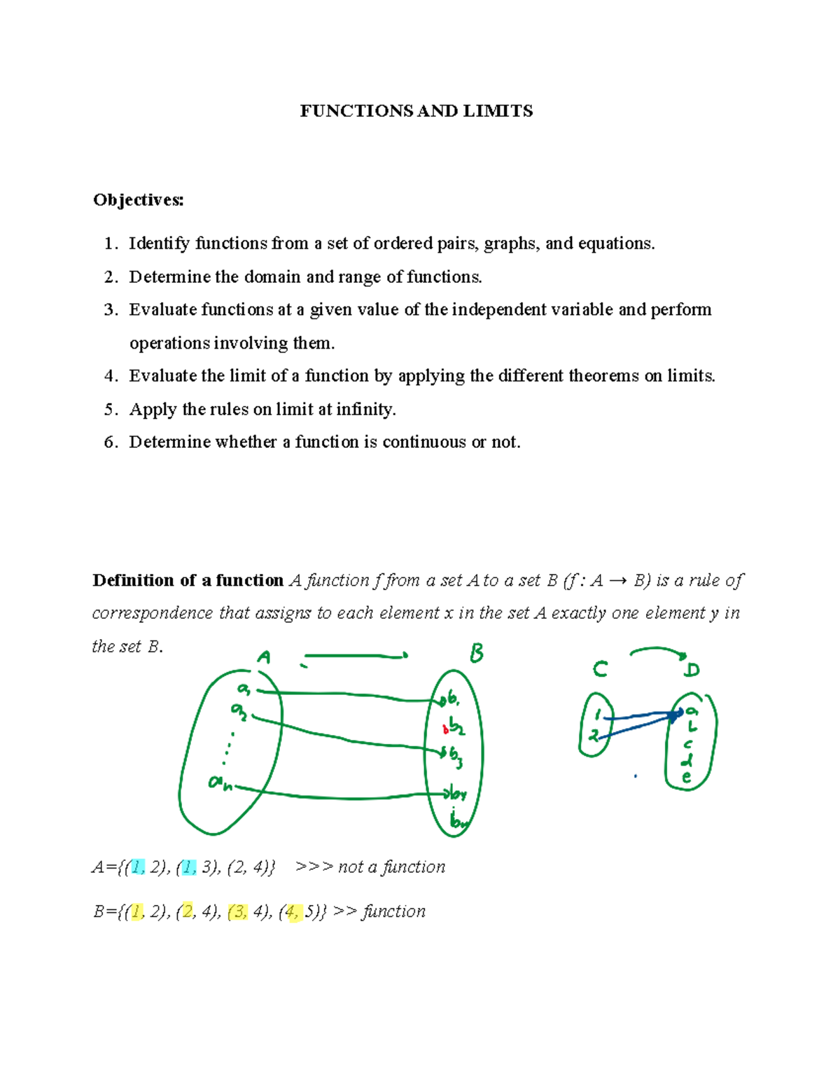Functions and Limits: Week 1 Overview and Exercises - Studocu