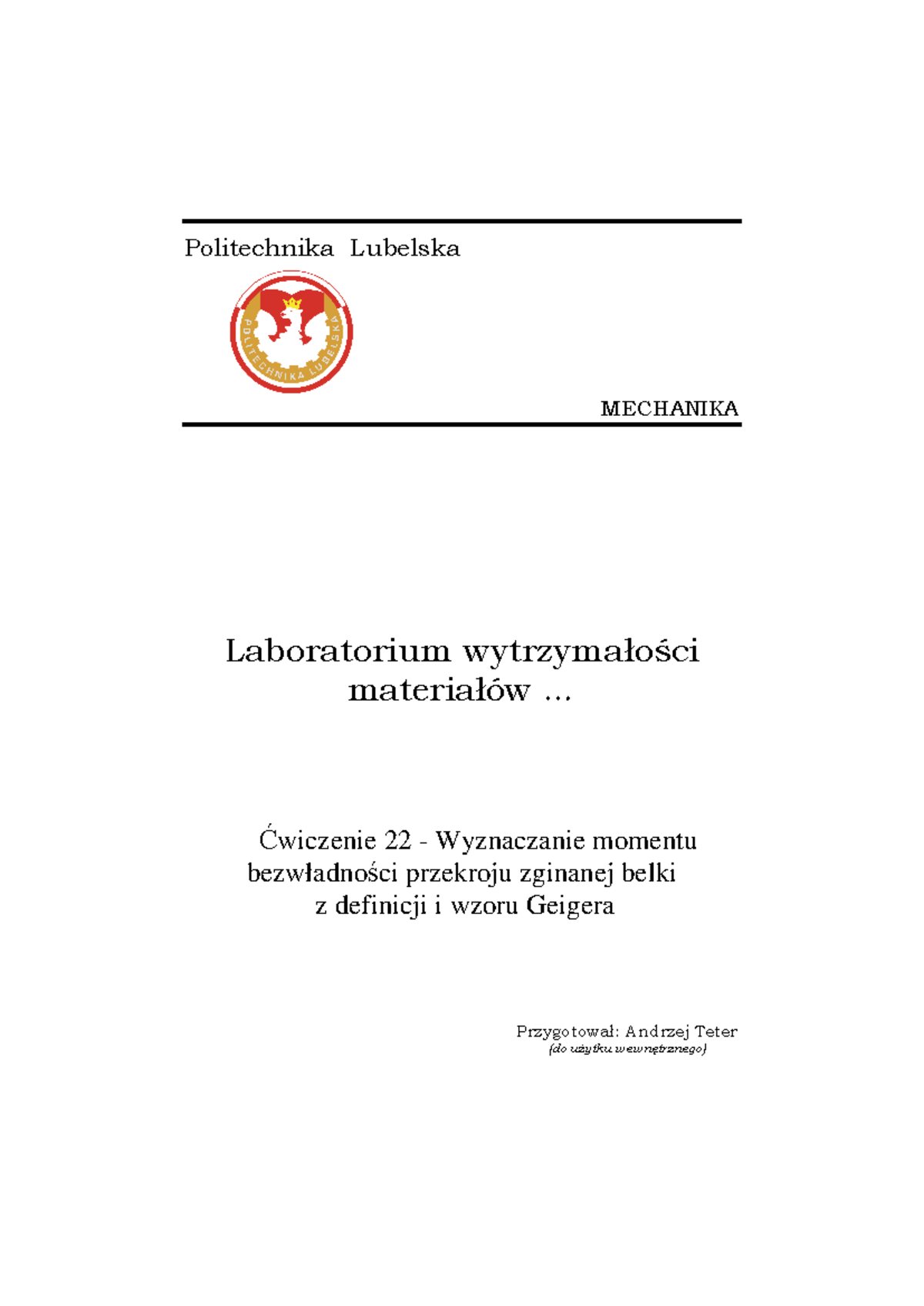 Laboratorium 22: Wyznaczanie momentu bezwładności belki – WM-cw22 - Studocu