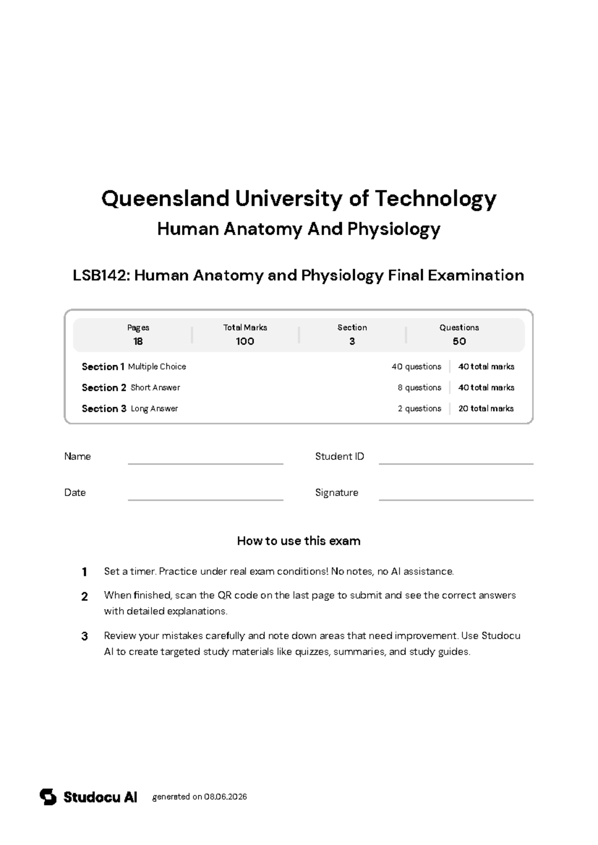 LSB142: Human Anatomy and Physiology Final Exam - Studocu