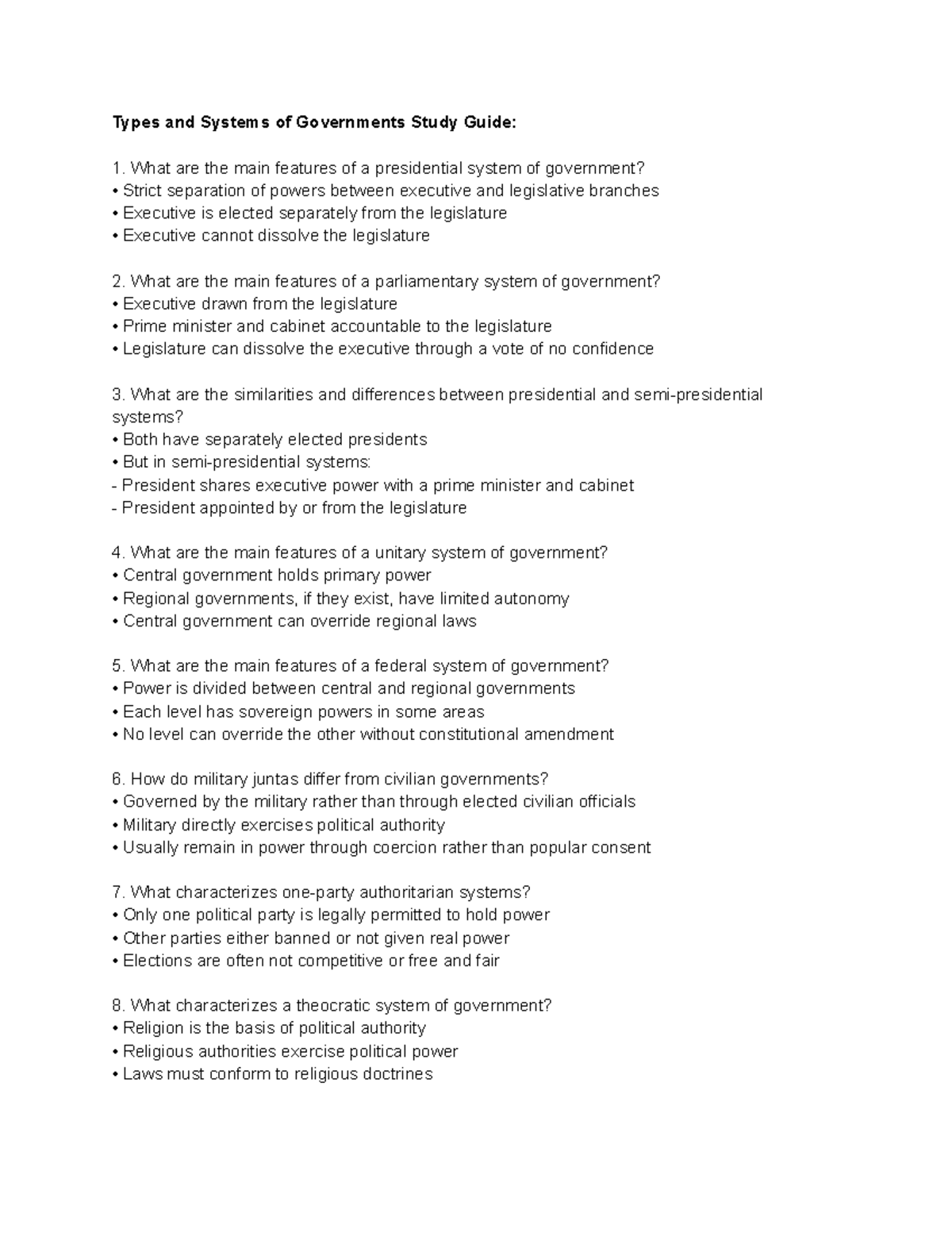 Government Types & Systems Study Guide (POL 101) - Studocu