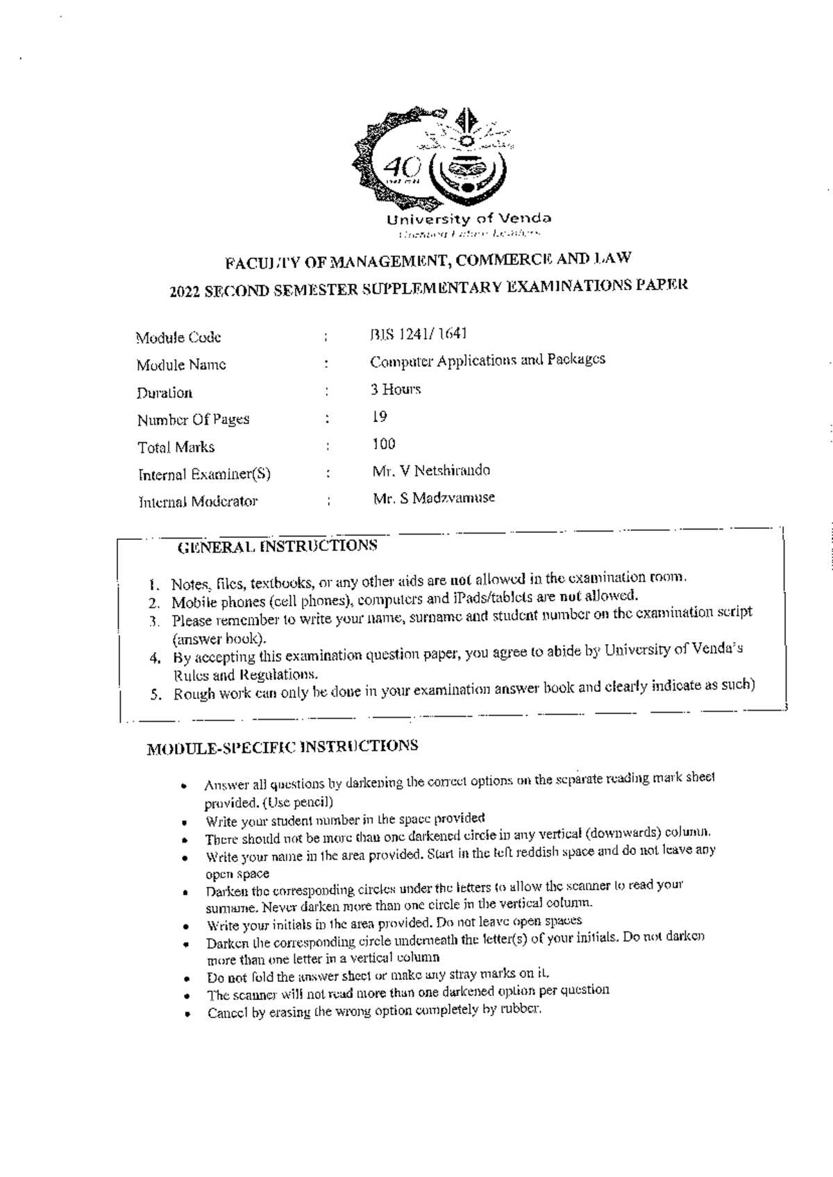 1 (114) - Practice material - 40 University of Venda Creating Future ...