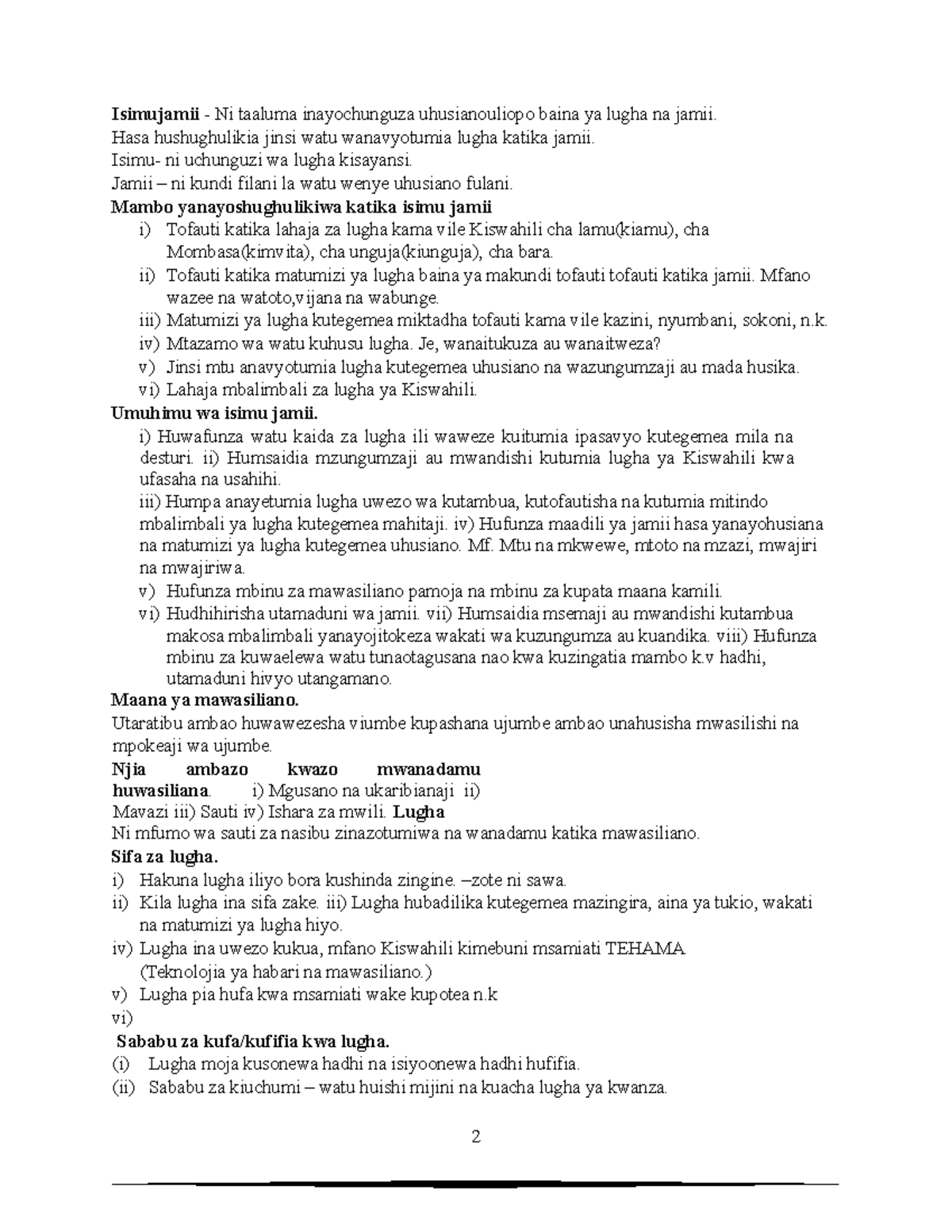 Isimu Jamii - Notes on Language and Society Dynamics - Studocu