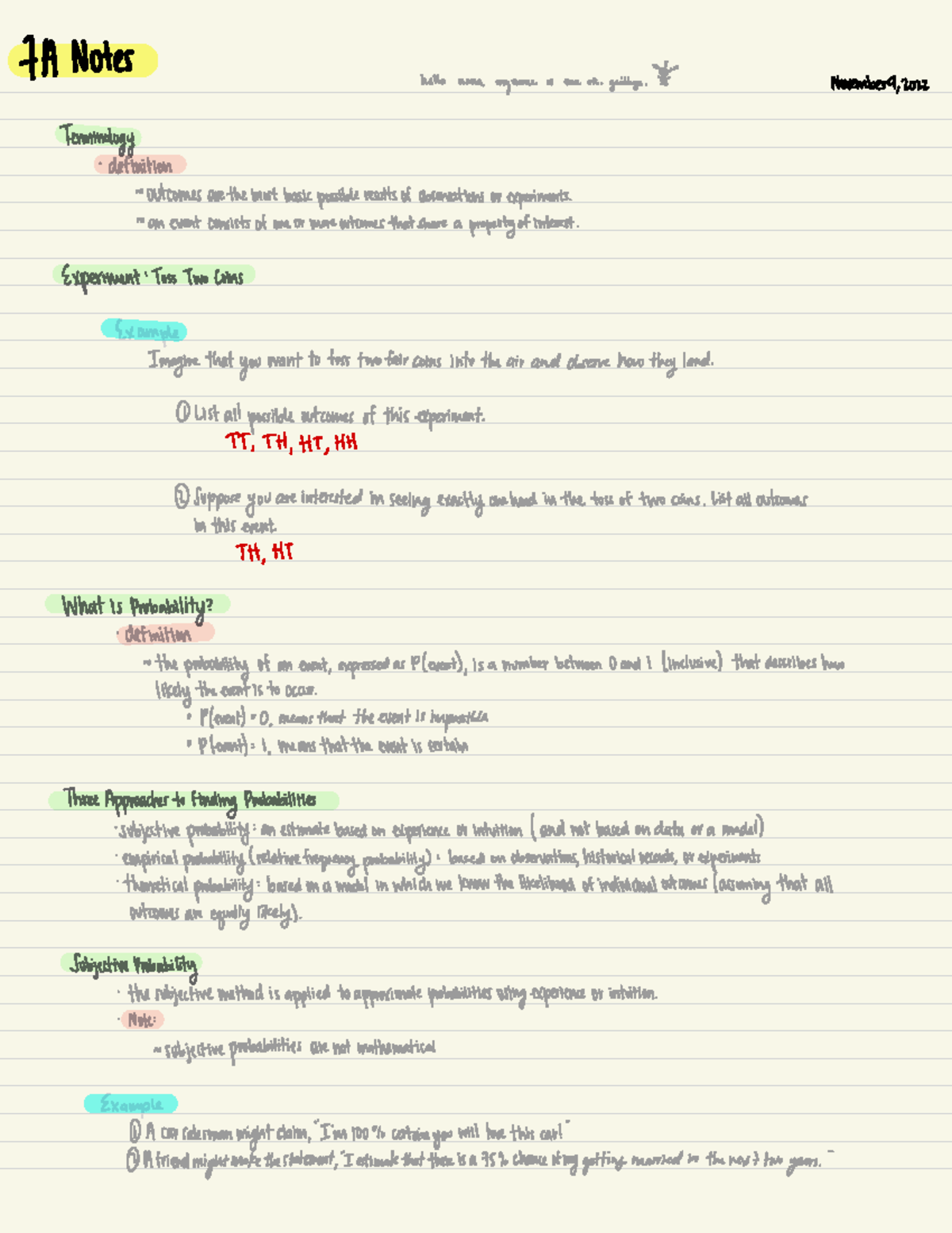 7A- Fundamentals of Probability Notes - 1- A Notes hello nana my name ...