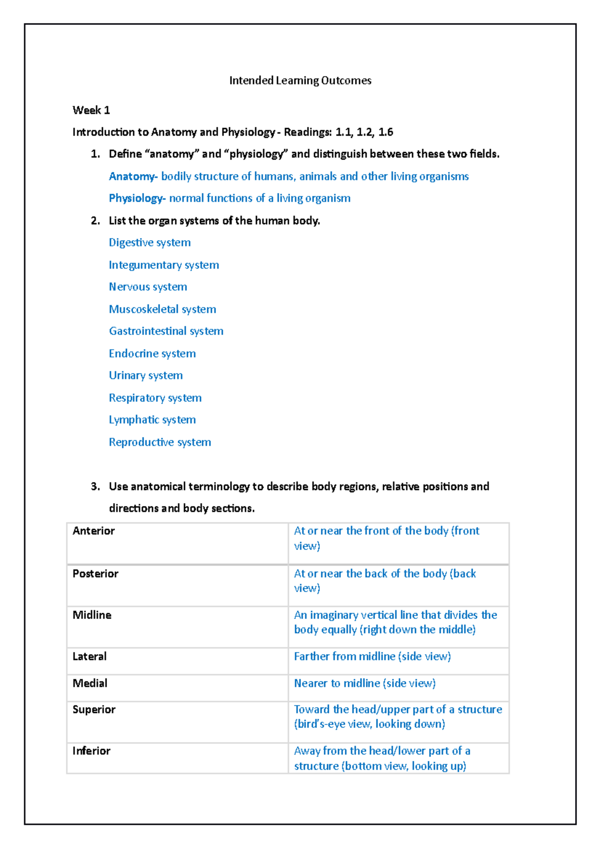 109 Intended Learning Outcomes - Intended Learning Outcomes Week 1 ...